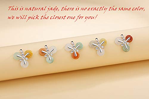 xiao nian jewelry Natural Fine Jade Pendant Set with Silver Support 18" Sterling Silver Necklace(Green,Orange,White, 1)
