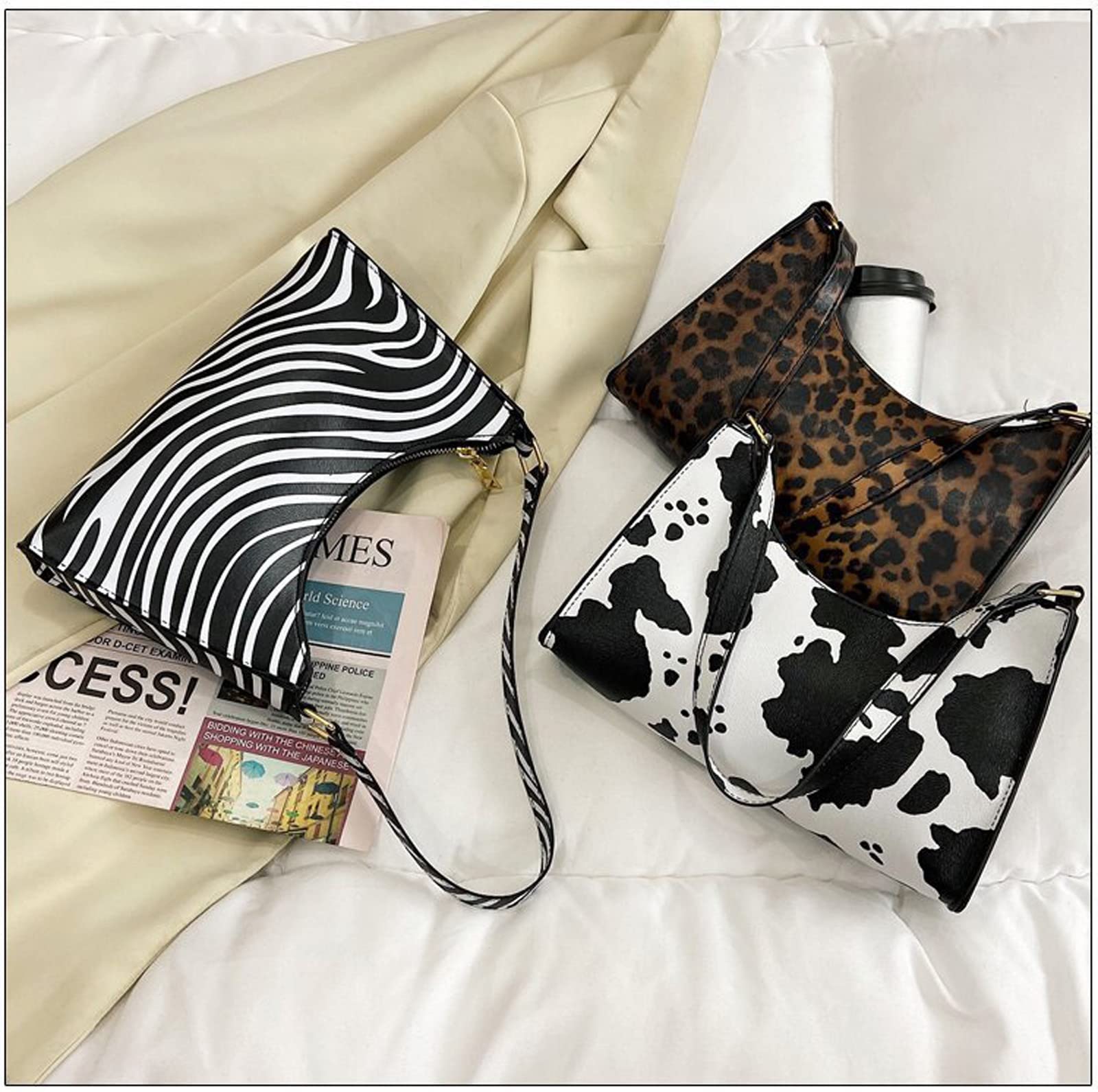 Zebra Print Shoulder Purse for Women, Retro Classic Clutch HandBag Zipper (Zebra Print)