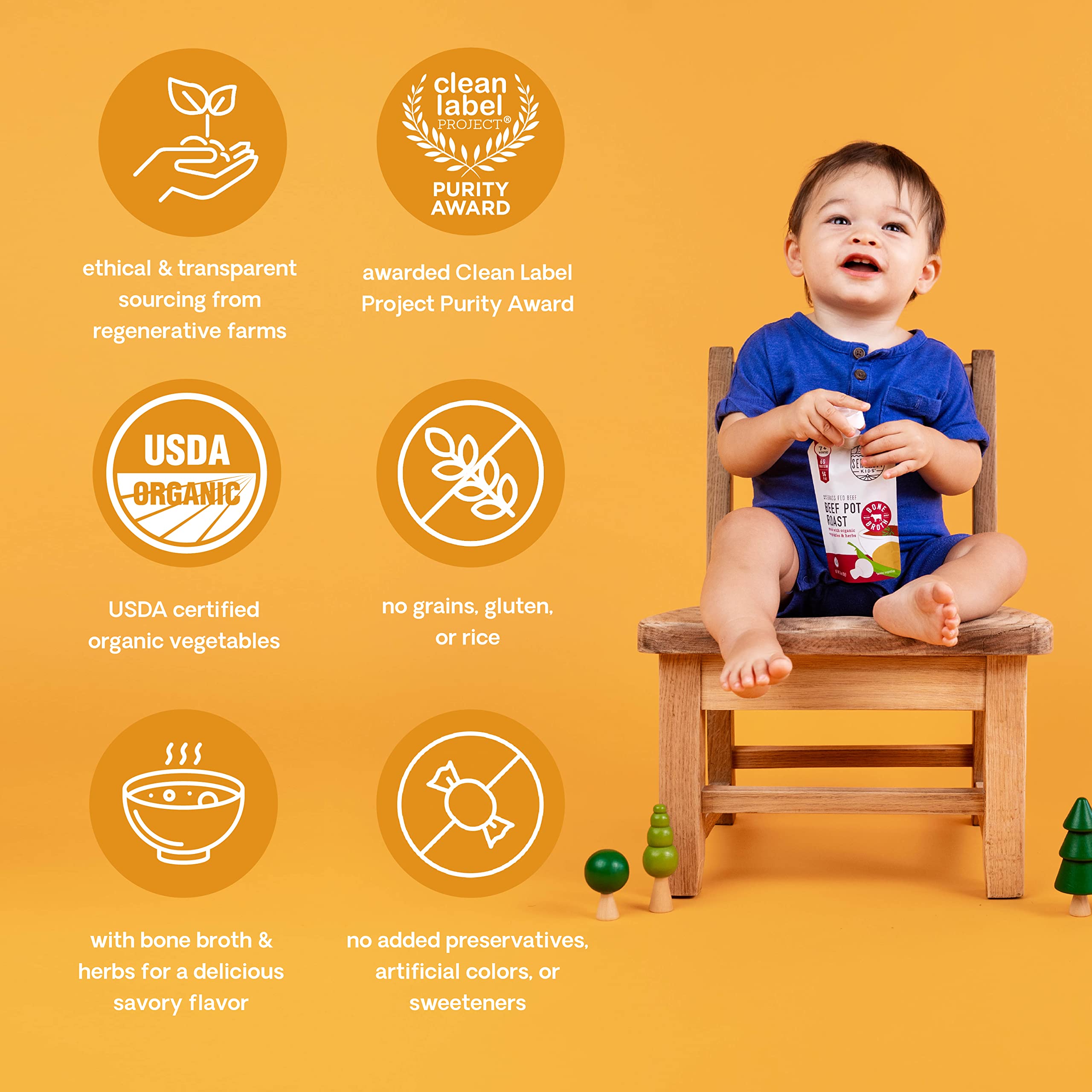 Serenity Kids Bone Broth Puree Made With Organic Veggies | Clean Label Project Purity Award Certified | 3.5 Ounce BPA-Free Pouch | Grass Fed Beef Pot Roast | 12 Count