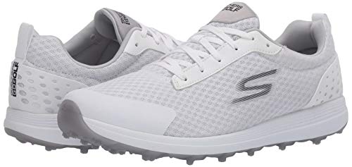 Skechers Women's Max Golf Shoe, mesh White/Silver, 7.5