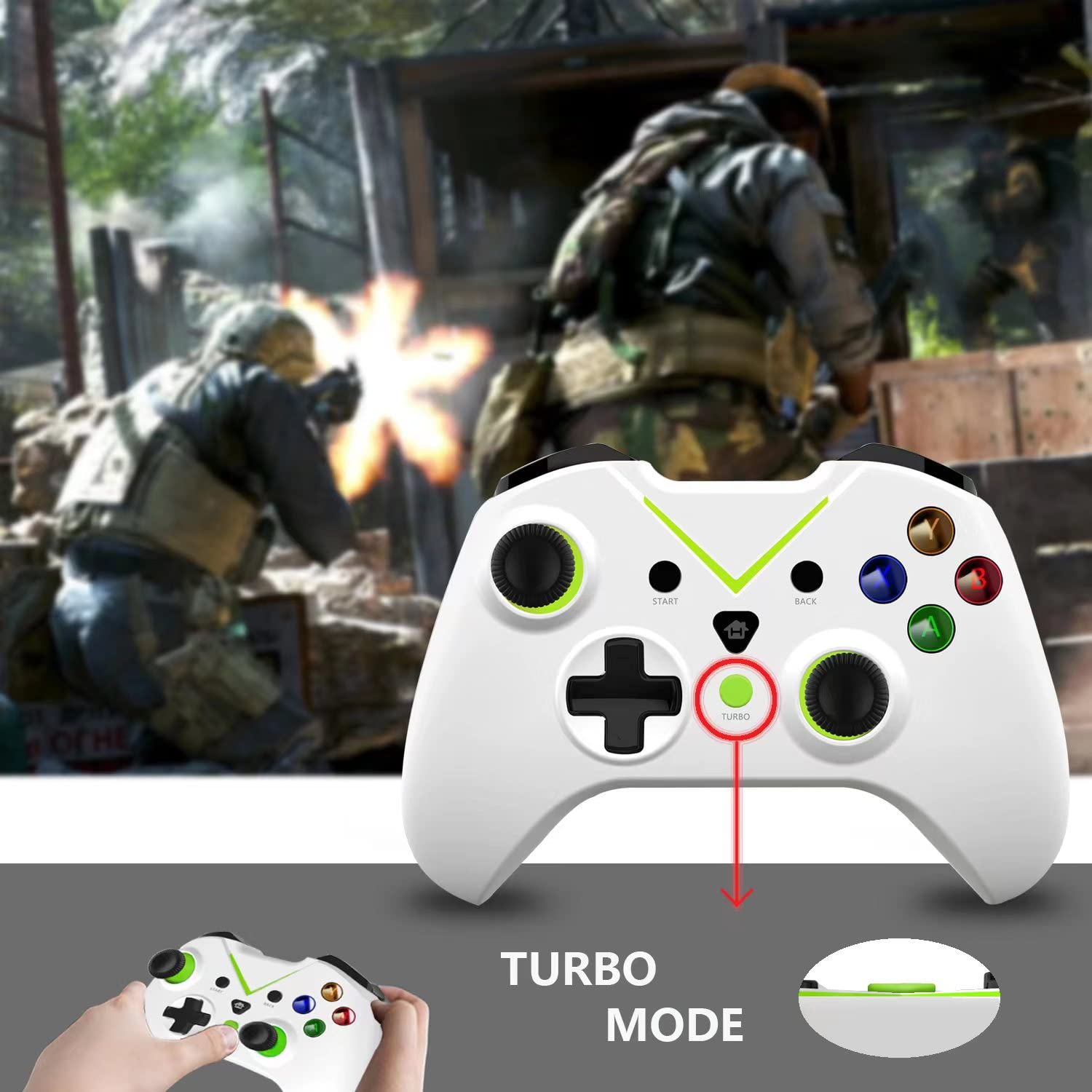 vebesco Xbox Controller - Turbo Gaming Controller, 2.4GHz Wireless High Data Rate Connection, Built with 2 Vibration Motors, Compatible with Xbox one, Xbox Series and PC Windows 7/8/10/XP, white