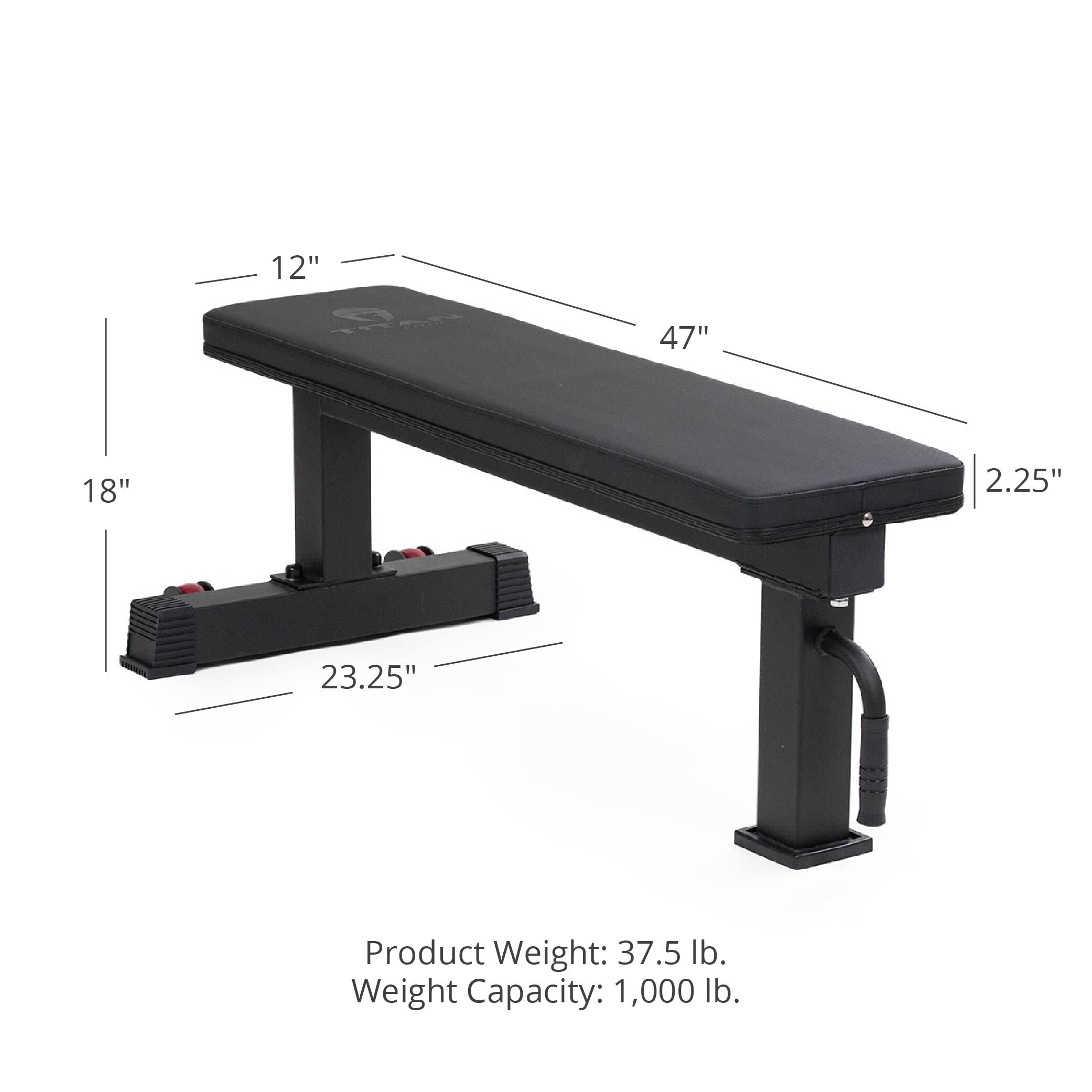 Titan Fitness Tri-Pod Competition Flat Weight Bench, 1,000 LB Capacity, Dedicated Home Gym Weightlifting & Strength Training Utility Bench, HeftyGrip Vinyl Upholstery, Front Handle & Rear Wheels