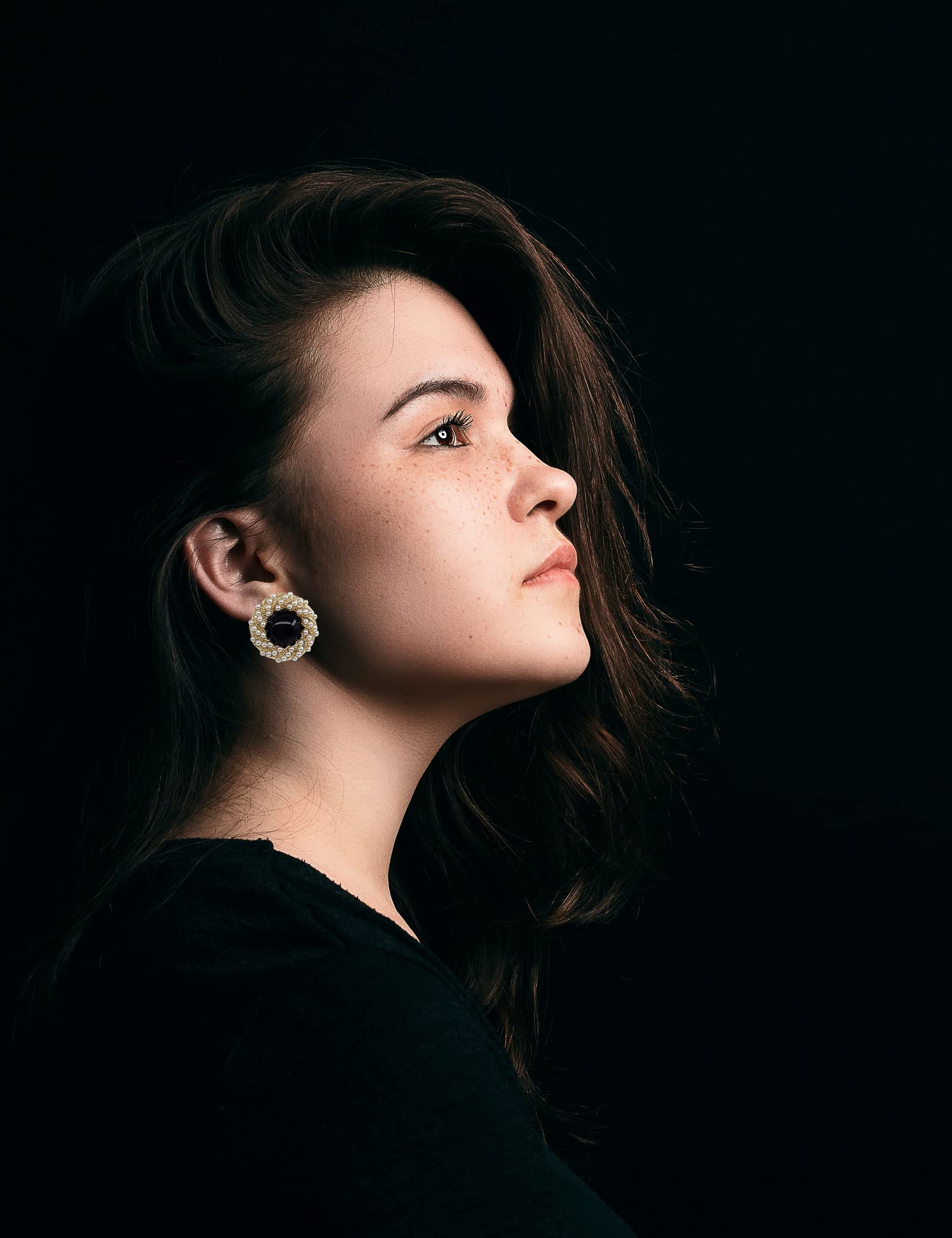 YOUMOCD Stud Earrings for Women Black Round Pearl Earings Fashion Jewelry