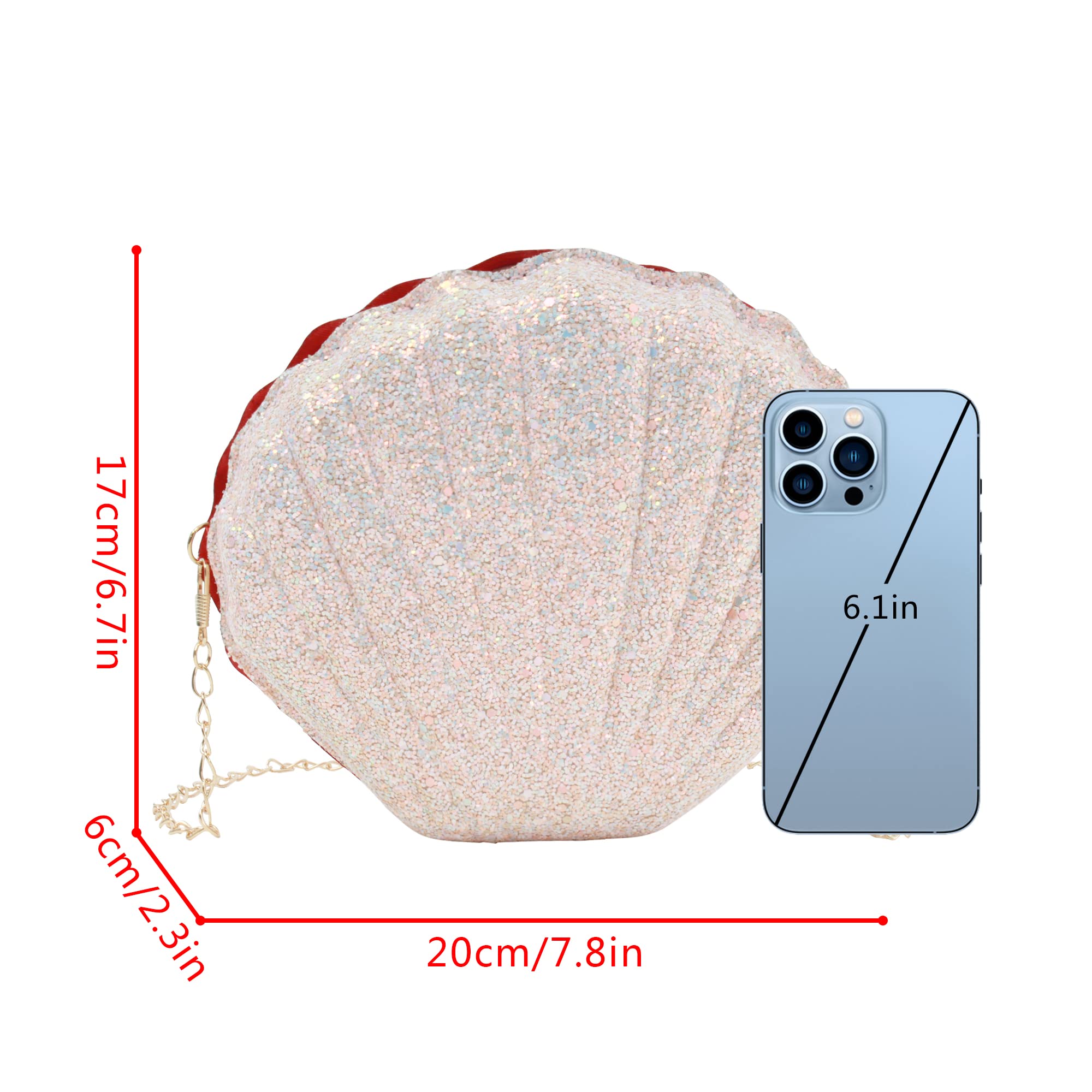 Women Mini Glitter Sequins Seashell Cross-body Bag Chain Strap Shoulder Bag Evening Clutch Handbag