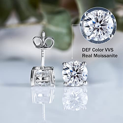 YODEWA Moissanite Stud Earrings for Women 925 Sterling Silver Hypoallergenic Flat Back 1 Pair DEF Color Lab Created Brilliant Round Moissanite Diamond Earrings (Silver 1CT)