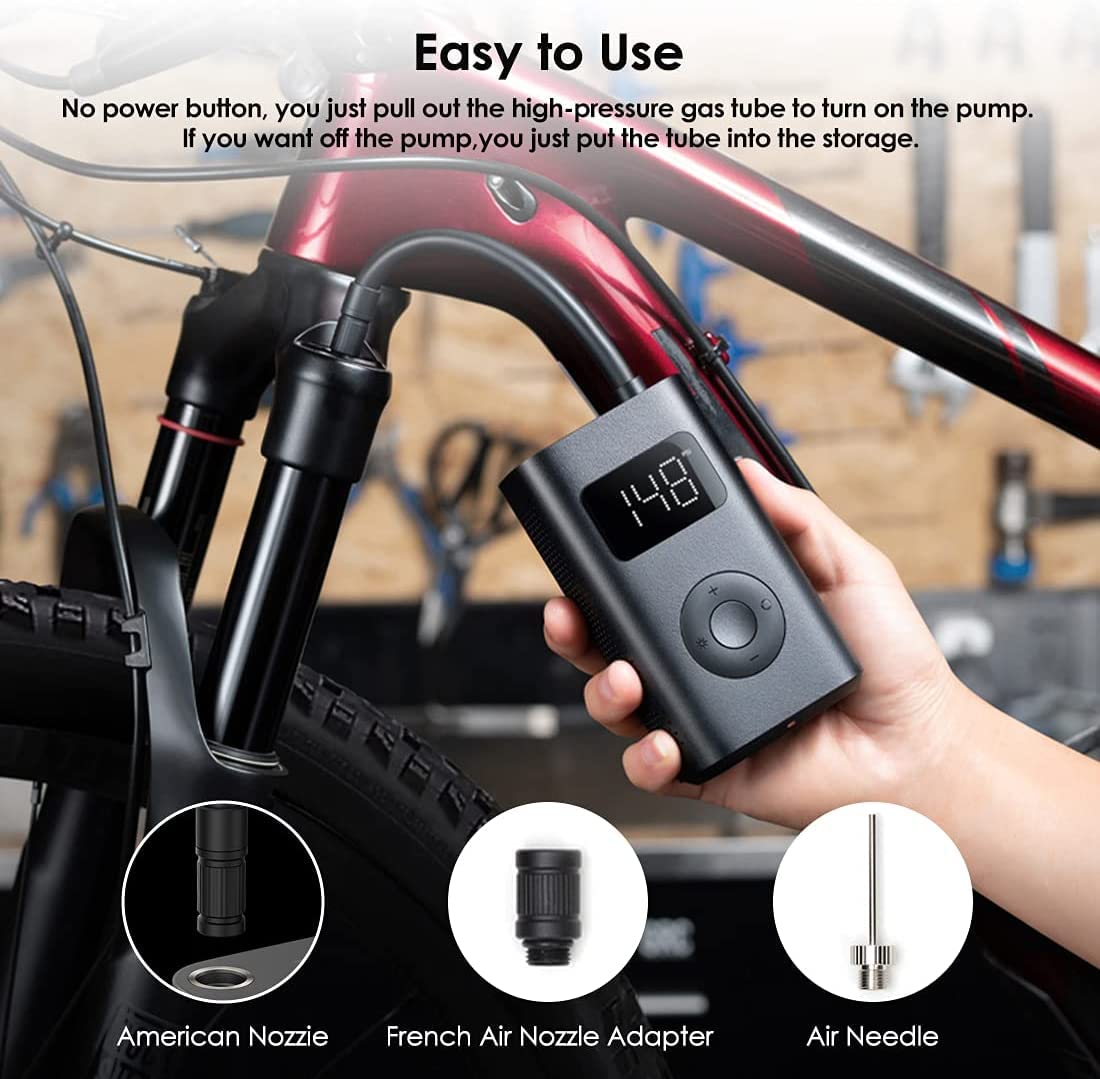 Xiaomi Air Inflator Tire Pressure Tester Pump Electric Car Air Compressor Hand Held Tire Pump Led Light LCD Display 2000mAh Lithium Battery150PSI For Car Bicycle Tires Ball and Other Inflatables