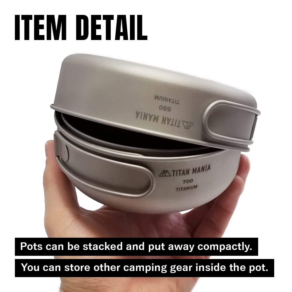 TITAN MANIA Titanium 750ml Pot with Lid, Cooker, Kocher, Camping Cookware, Ultra Lightweight, Sturdy, Outdoor Gear, Camping Equipment