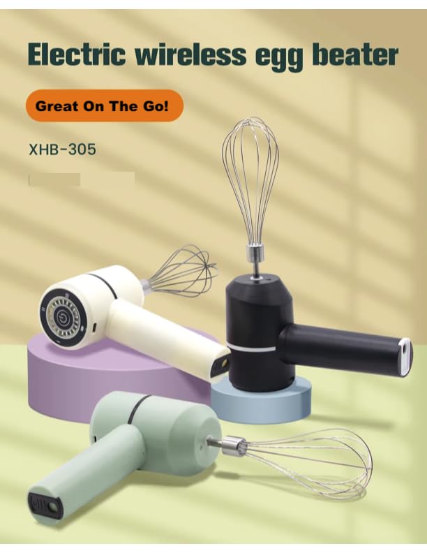 The Quick Mix: Electric Handheld Wireless Mixer - 3 Adjustable Speeds, 2 Stainless Steel Whisk Attachments, High-Power Mixing, Long Battery Life, USB-C Charging, Retractable Stand
