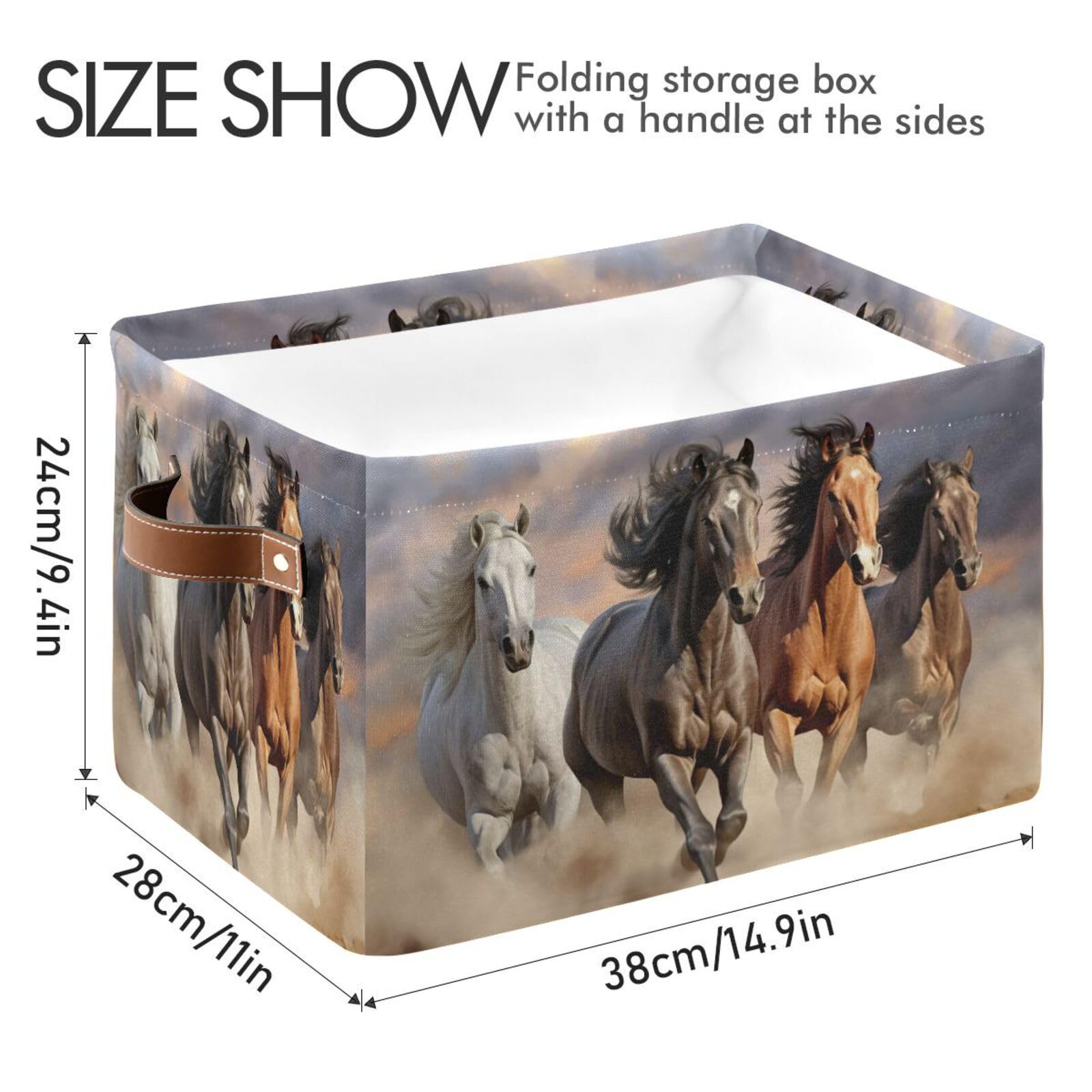STAYTOP Large Storage Basket Collapsible Toy Storage Bins Waterproof Laundry Basket with Handle.Used for Home Closets, Offices, Bedrooms, Kids Toy and Gift Baskets-Running Horses(Rectangular)1PCS