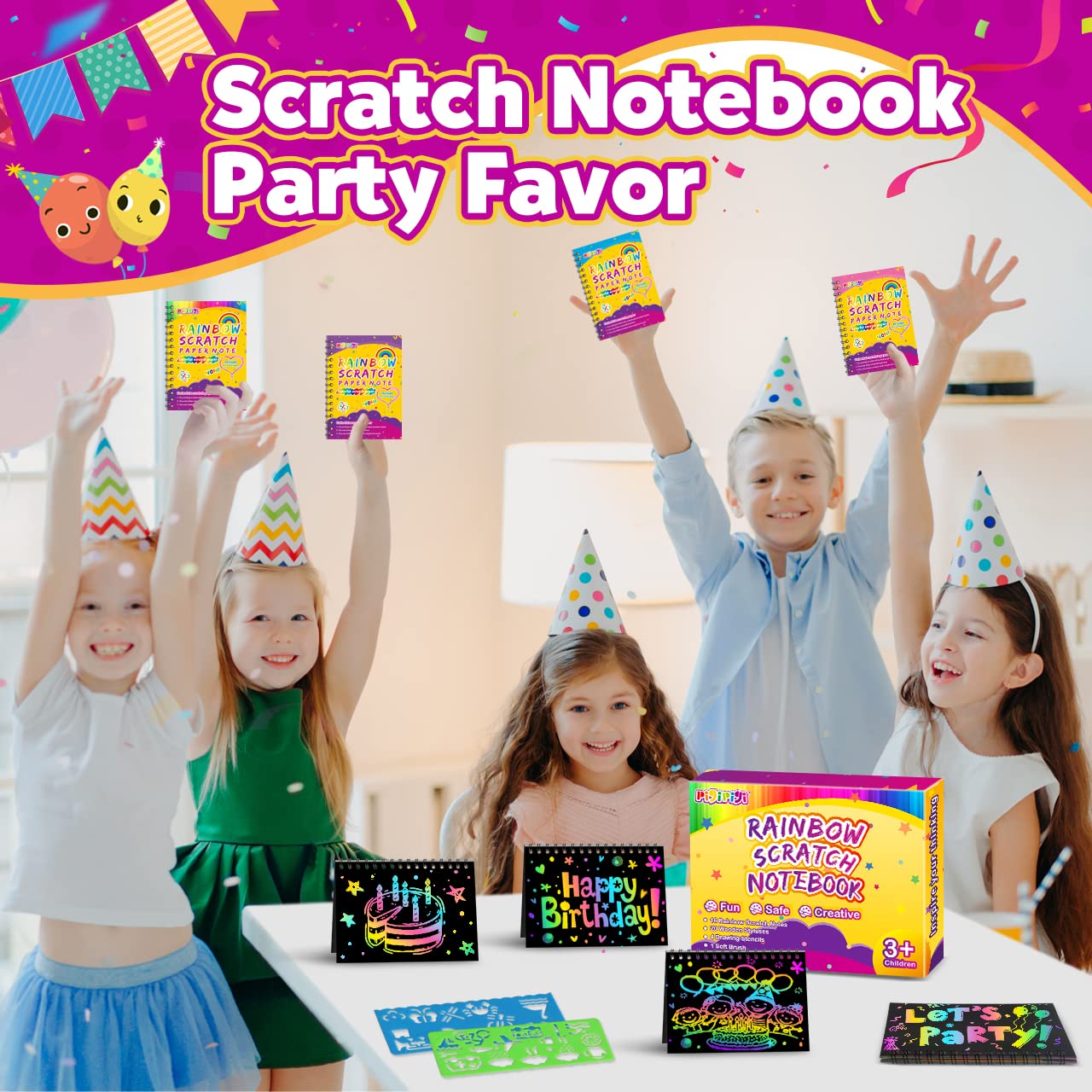 pigipigi Scratch Paper Party Favor: 16 Pack Rainbow Scratch Notebook Kids Art Craft Supplies Birthday Gift for Girls Boys Age 3 4 5 6 7 8 9 10 Years Old Toy Activity Fun Easter Project Drawing Kit