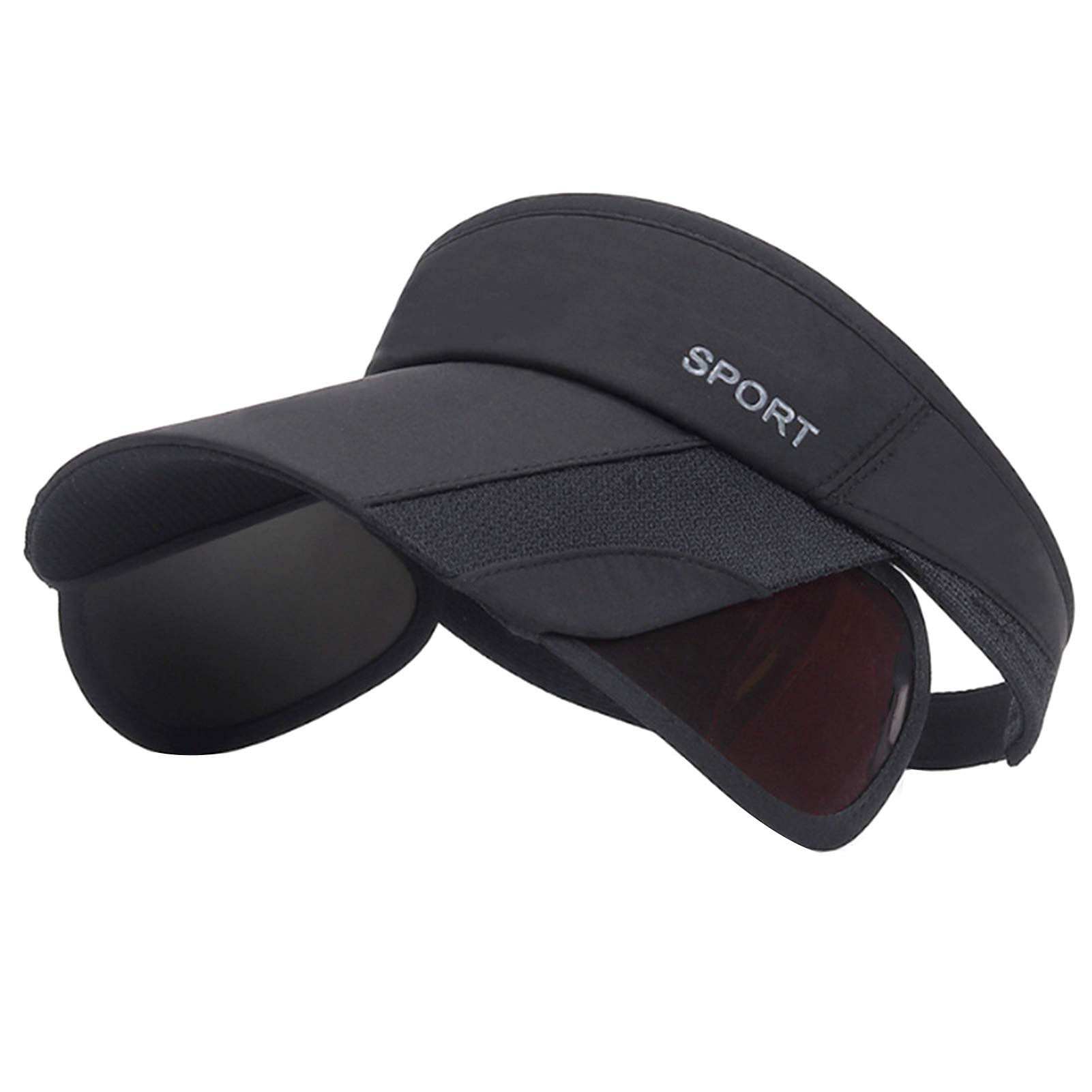 Summer Sun Visor Hat - Women Adjustable Golf Cap with Retractable Brim, UV Protection Beach/Tennis Sport Hat (Black)