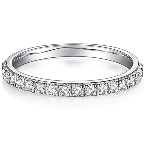YODEWA Moissanite Wedding Band for Women Half Eternity 925 Sterling Silver 0.42ct DEF Color VVS Lab Created Diamond Thin Stackable Real Moissanite Anniversary Wedding Rings Size 7
