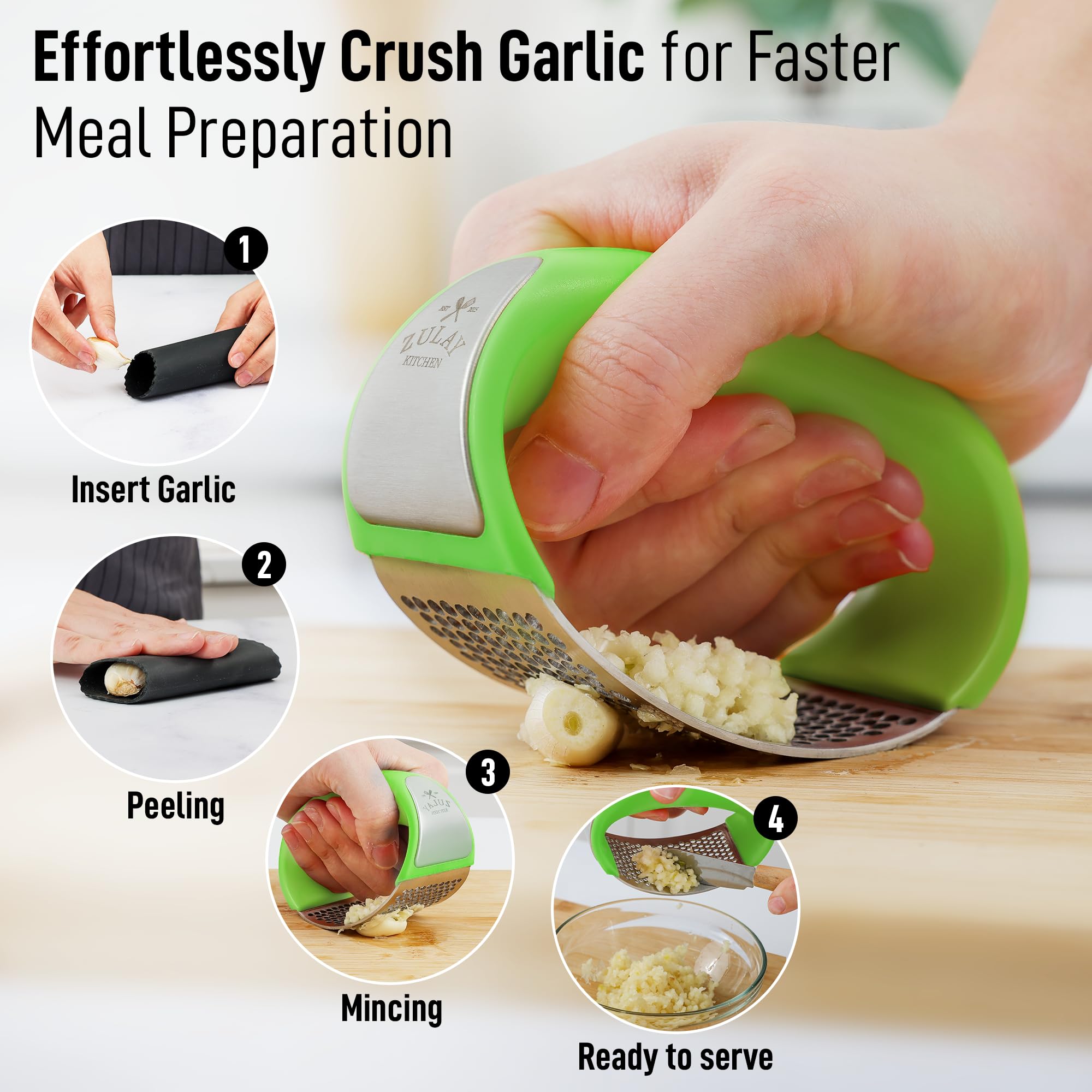 Zulay Garlic Press Rocker - Stainless Steel Garlic Mincer Perfect For Mincing Garlic - Comfortable Grip Garlic Crusher - Garlic Chopper for Smash Garlic (Black)