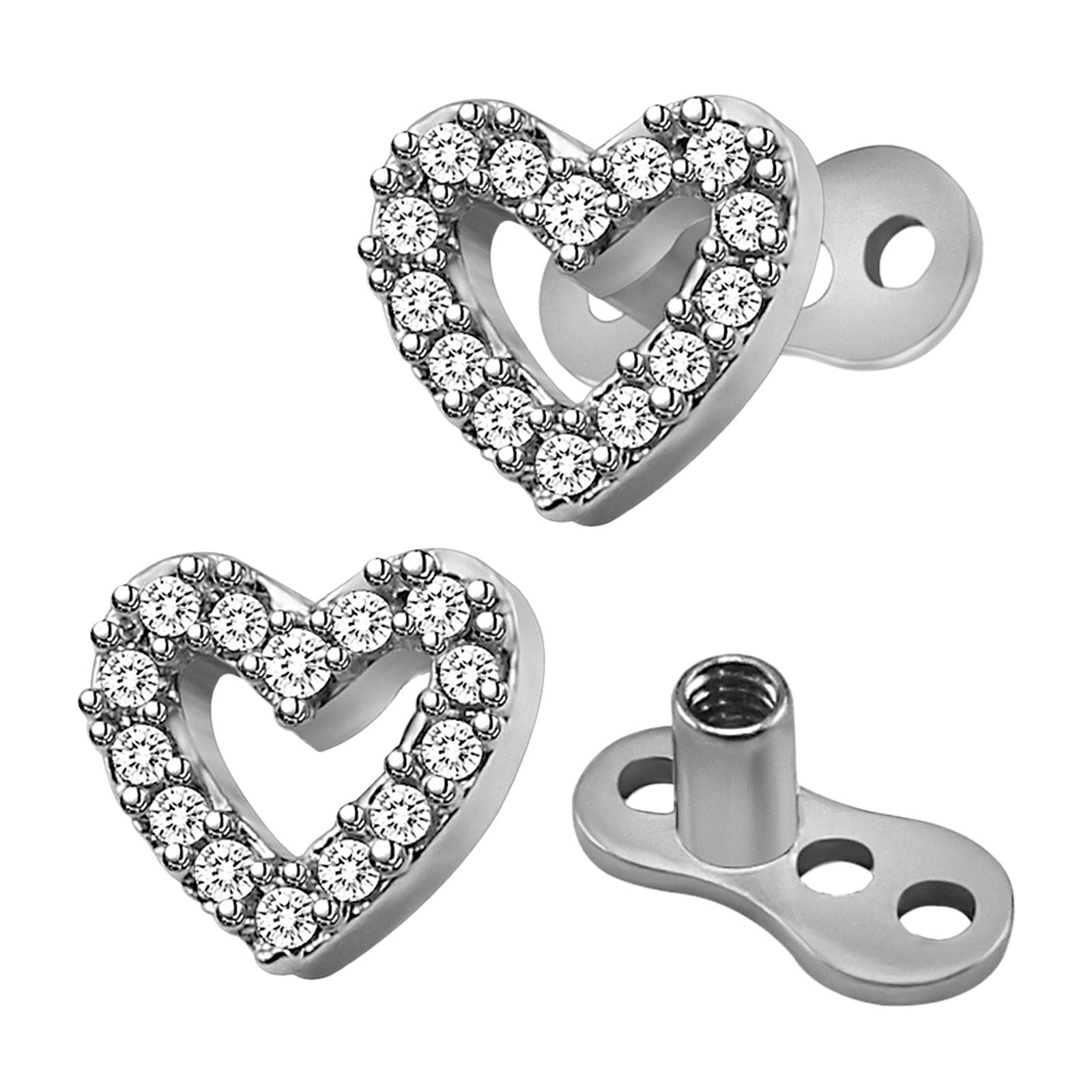 Titanium Dermal Anchor Top Crystal Micro Surface Skin Piercing 16G - Fan - Heart 1