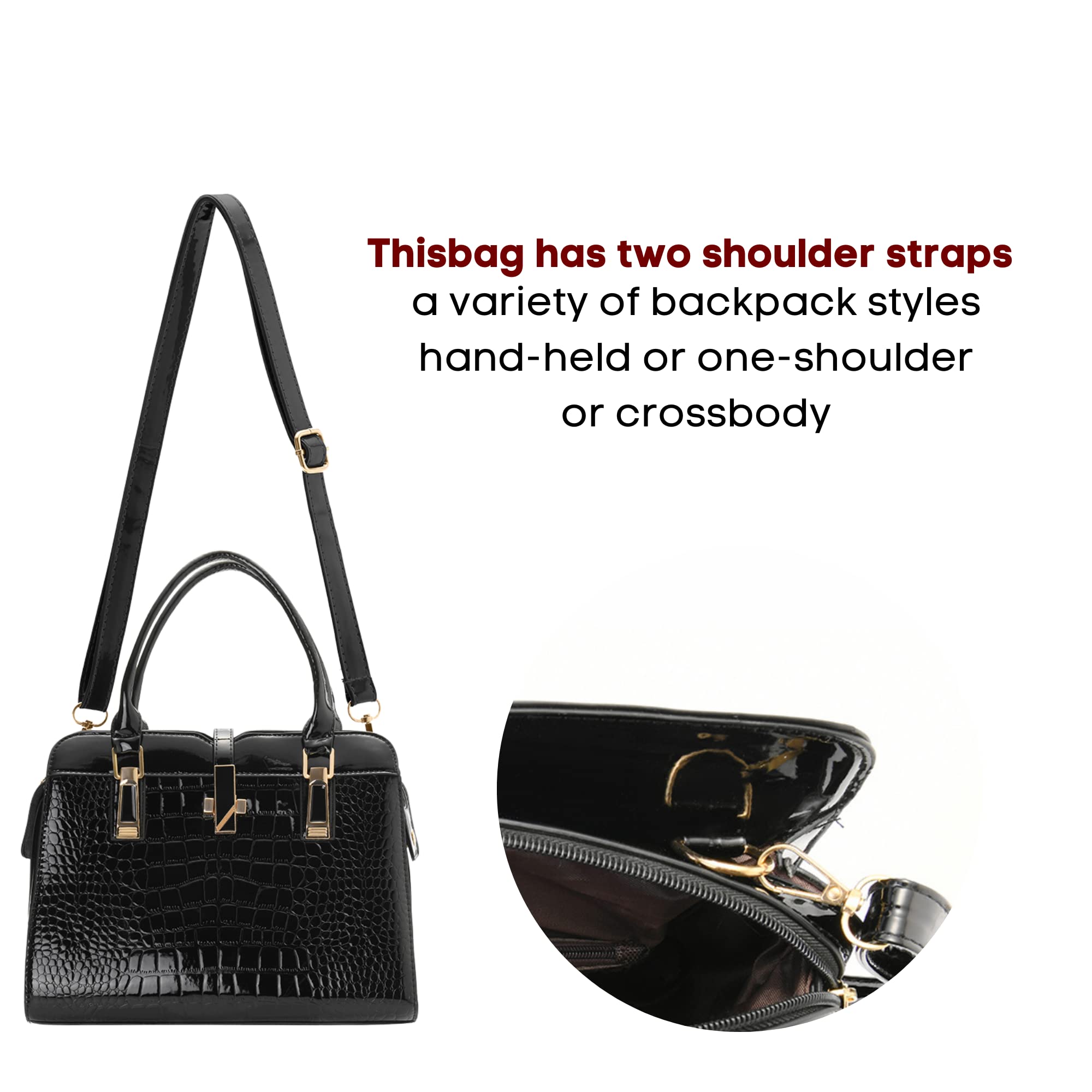 Vegan Material Handbags Cross-body Bag Shoulder Bag Vintage Medium Crocodile Black