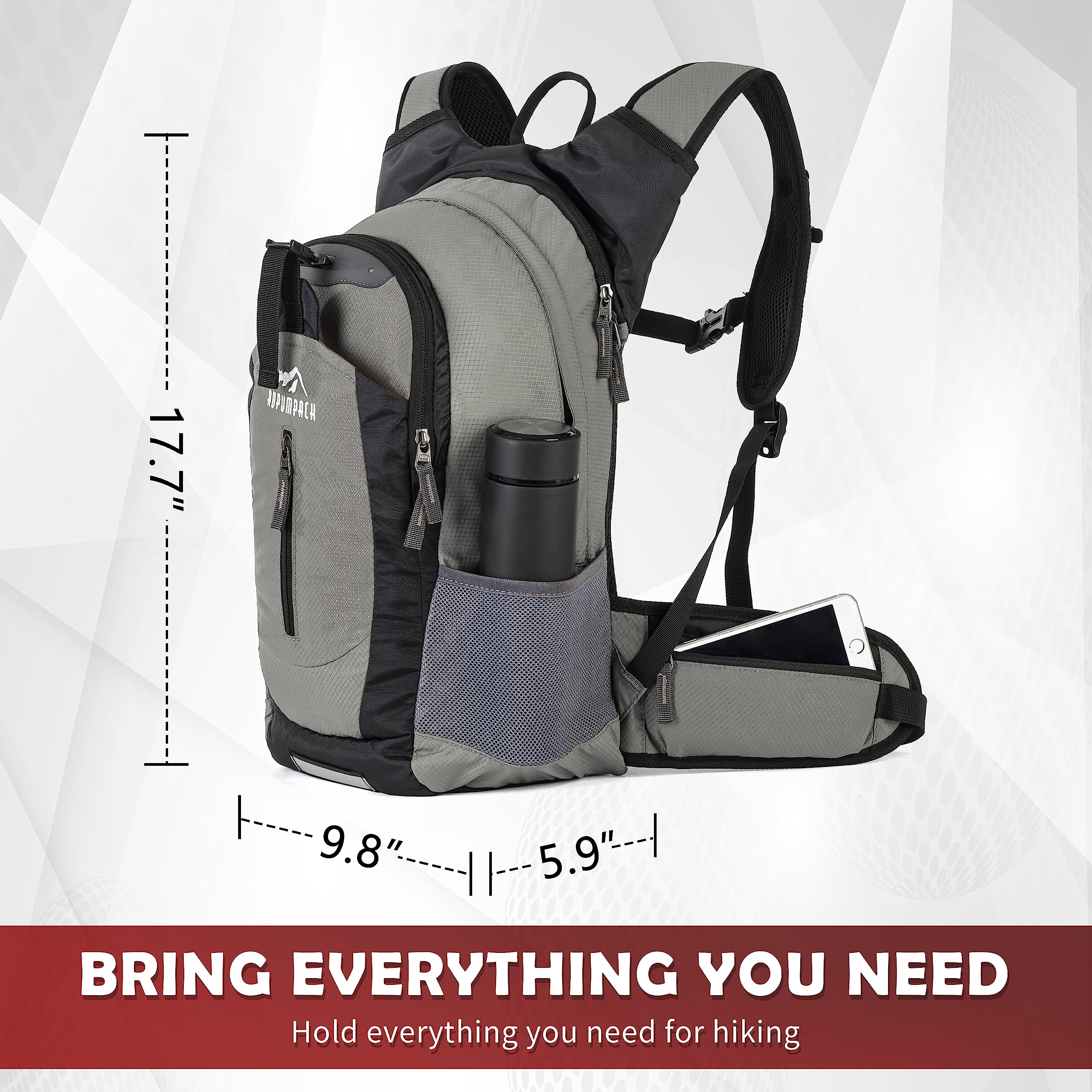 RUPUMPACK 18L Hiking Hydration Backpack - Insulated Hiking Backpack with 2.5L Water Bladder - Waterproof Water Backpack with Storage for Hiking