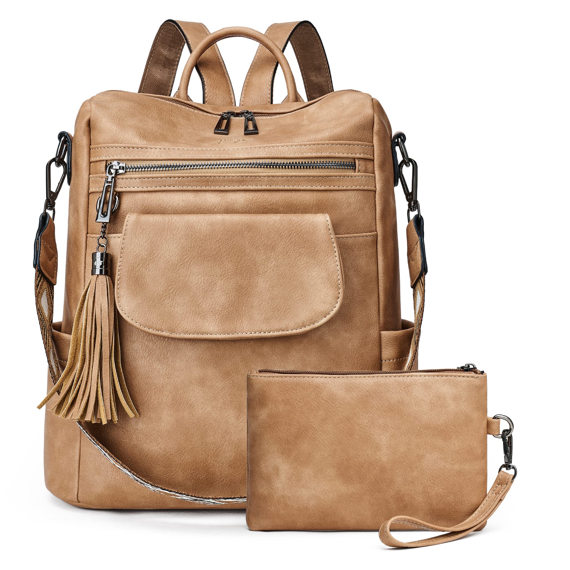 OPAGE Leather Backpack Purse for Women Fashion Designer Ladies Shoulder Bags Travel Backpack With Wristlet