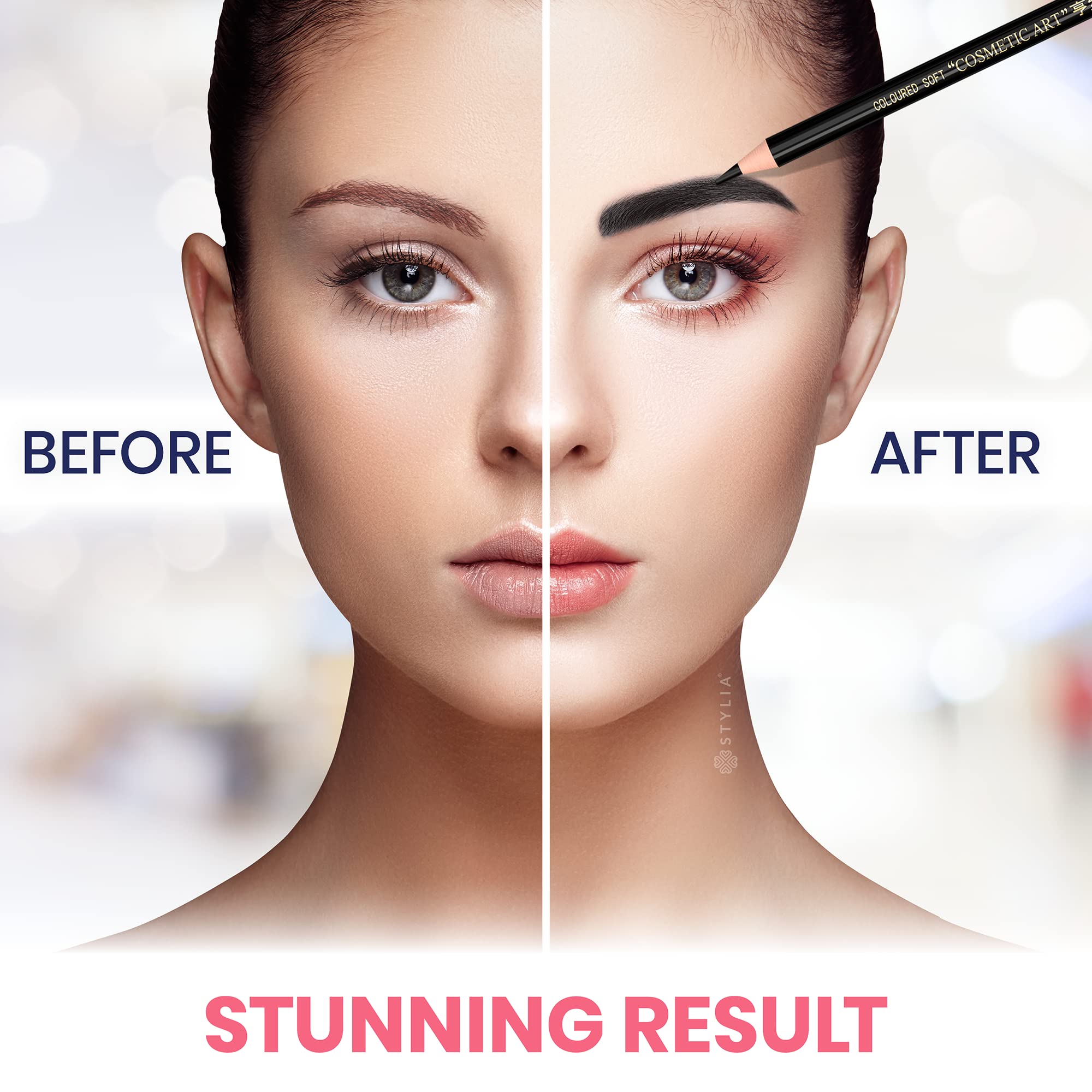 Stylia Waterproof Eyebrow Pencil Set (12 Pieces - Black), Eyebrow Pen-cil, Eye Brow Pencils for Women Makeup, Microblading Long Lasting Eyebrow Pencil Liners for Marking, Filling And Outlining Eyebrow
