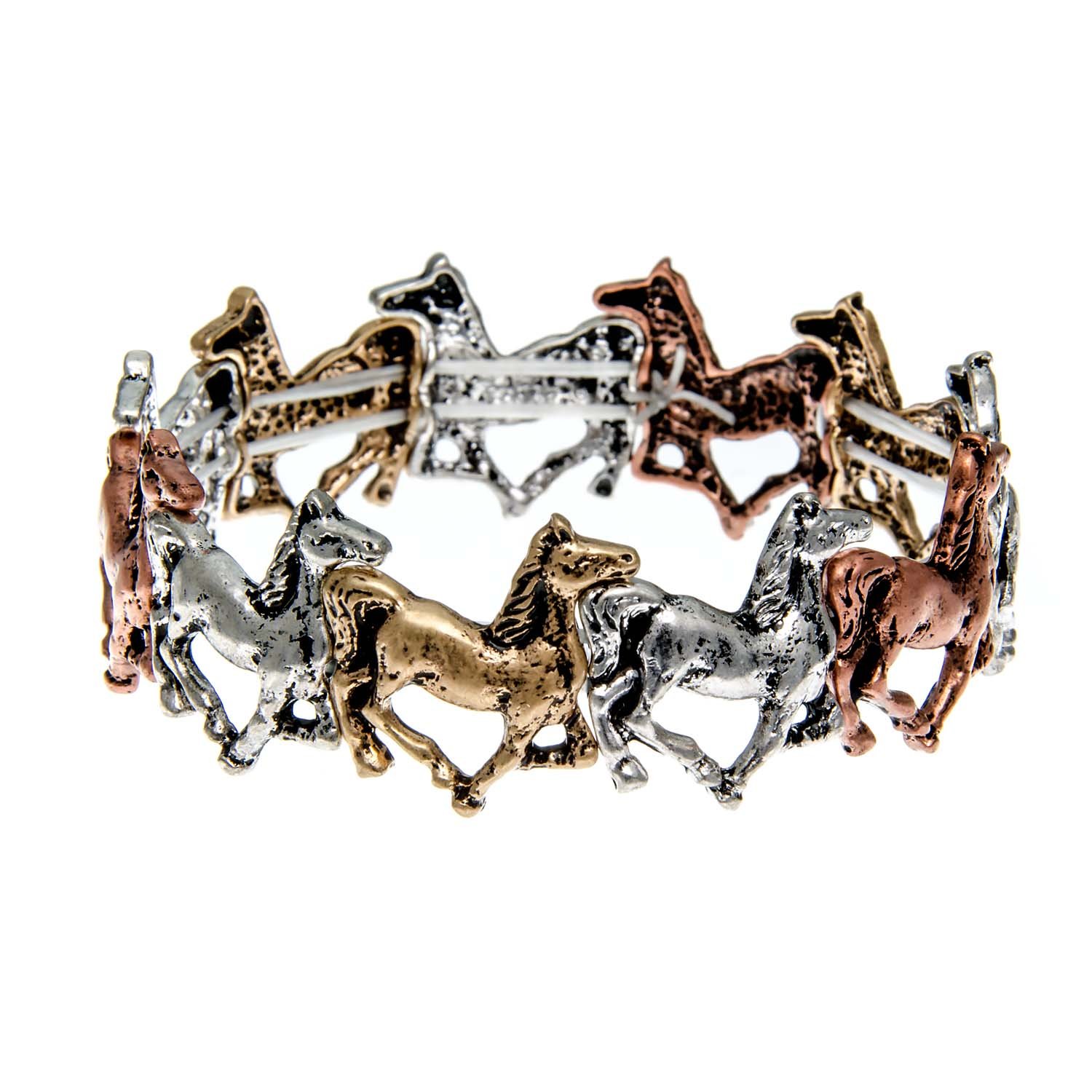PammyJ Horse Jewelry - Tri-Tone Running Horse Stretch Bracelet