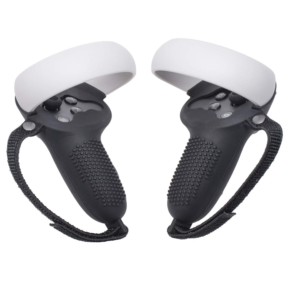 Touch Controller Grip Cover Compatible with Quest 2, CNBEYOUNG Anti-Throw Handle Protective Sleeve Quest 2 Accessories with Adjustable Wrist Knuckle Strap (Black)