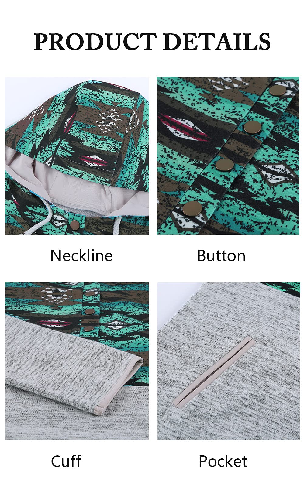 Womens Winter Cute Button Collar Patchwork Color Block Long Sleeve Knit Stitching Drawstring Hoodies Hooded Sweatshirts Women Pullover Casual Fashion Tops Green X-Large