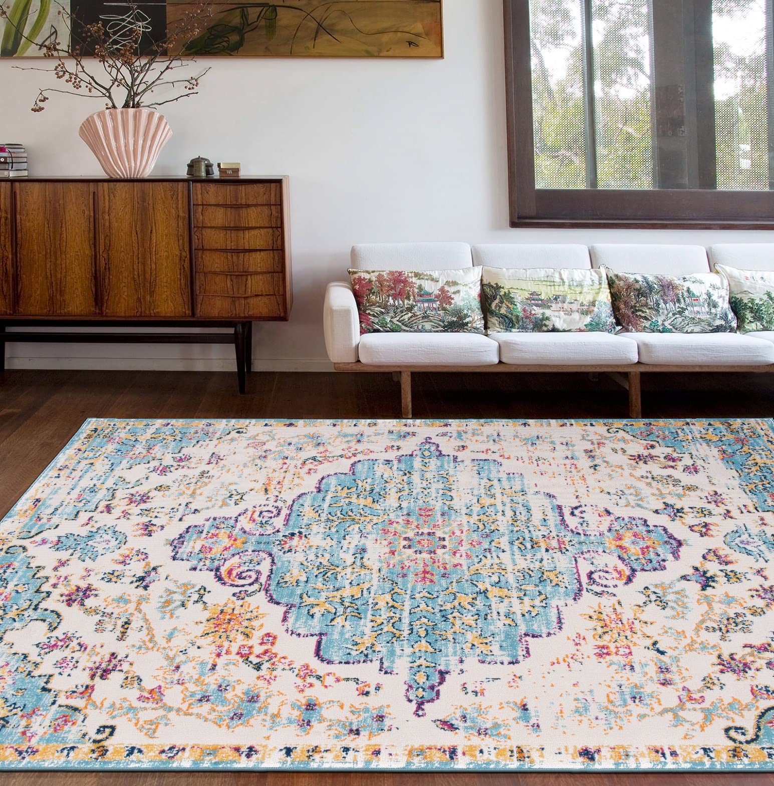 Rugshop Vintage Traditional Bohemian Round Rug 6' 6" (6' 6" Diameter) Dark.B