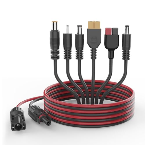 Solar Panel Connector 6 in 1, Solar Extension Cable MC4 Connector Kit XT60 Extension Cable, MC4 to XT60,Anderson and 4 DC Ports(DC7909,DC6530,DC5521,DC35135) Solar Connector Kit Outlet Splitter