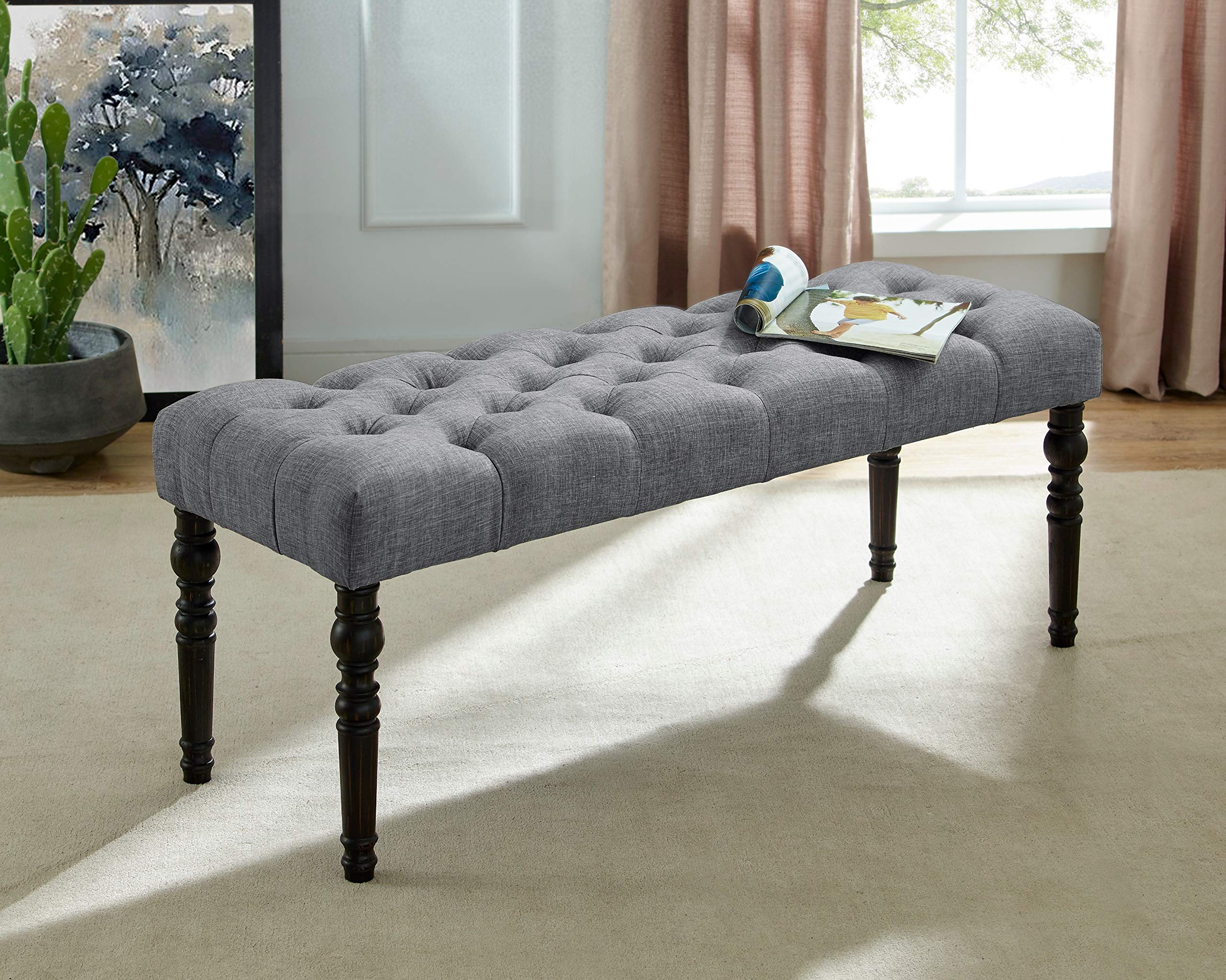 Roundhill Furniture Leviton Urban Style Dark Washed Wood Dining Set: Table, 4 Chairs and Bench, Gray