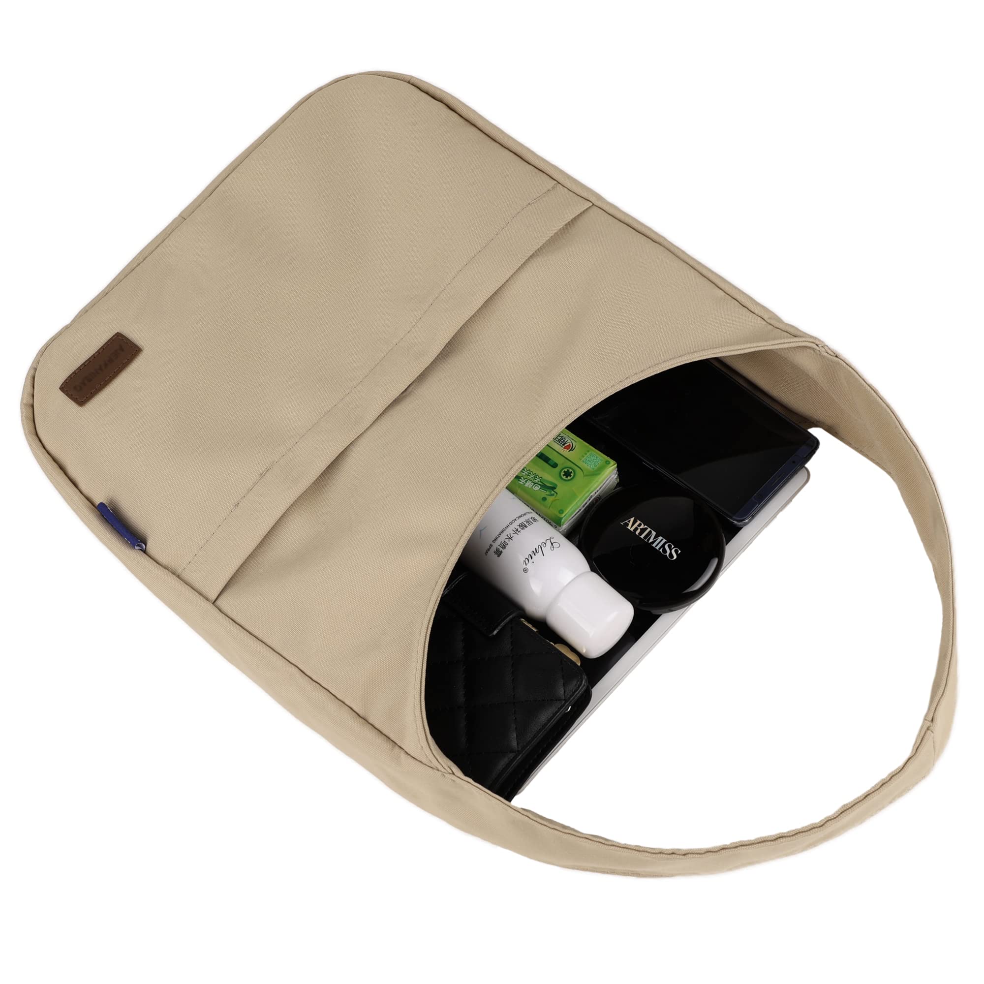 Women Nylon Tote Bag Large Hobo Handbag Casual Shoulder Bag with Pockets for Travel Work Shopping (Khaki)
