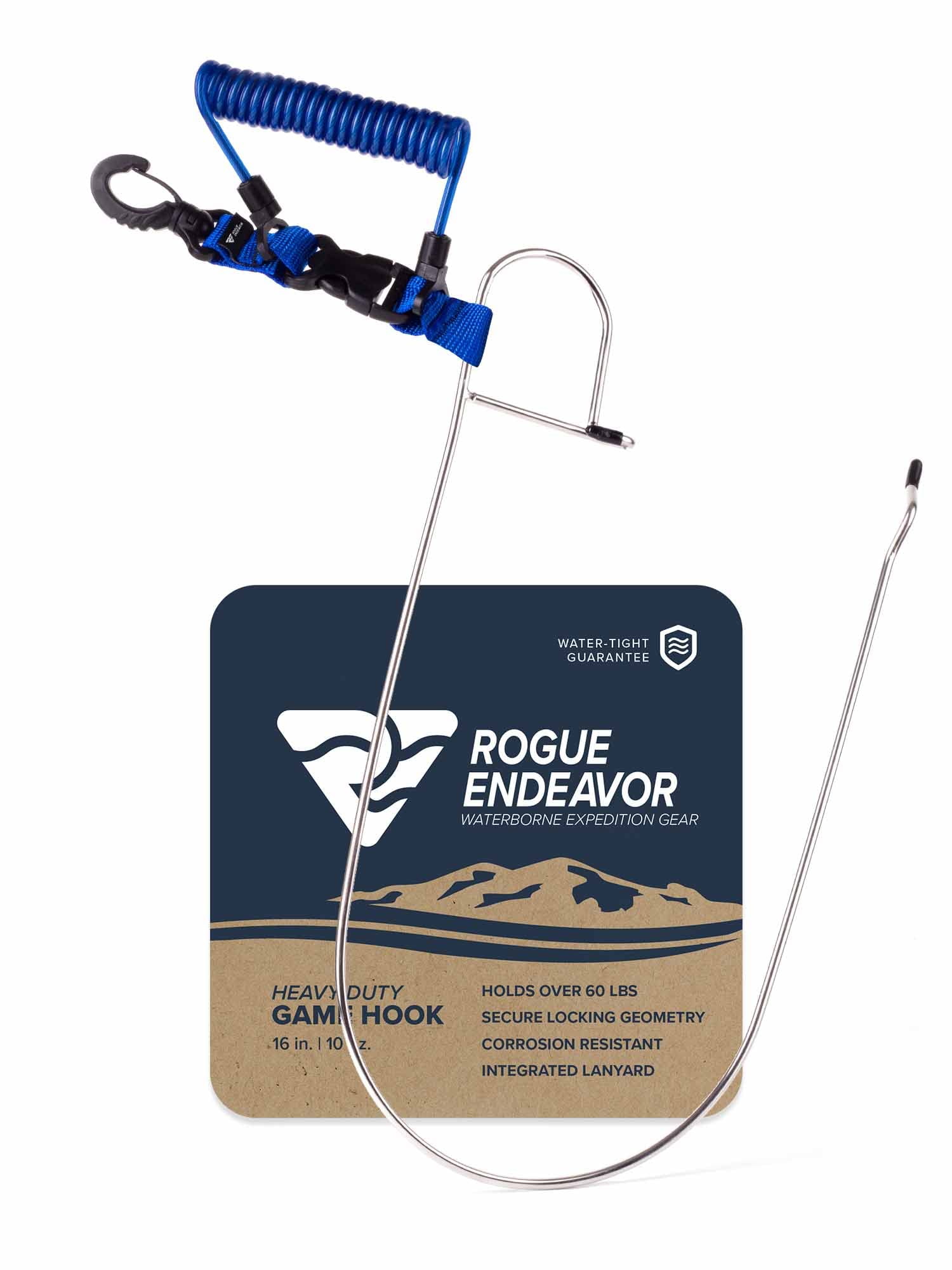 Rogue Endeavor Large, Heavy Duty Stainless Steel Game Clip Fish Stringer System + Stainless Core Coiled Lanyard. Designed for Kayak Fishing & Spearfishing. All Fish Species (Heavy Duty - Blue)