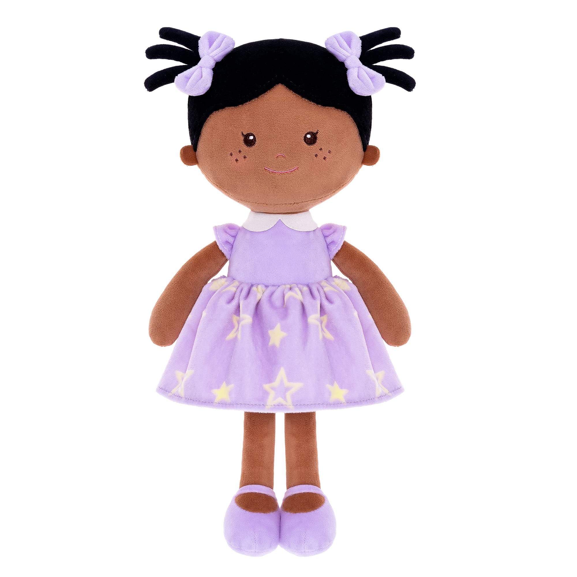 Onetoo First Baby Doll Plush Rag Doll Sleeping Cuddle Buddy Doll Soft Baby Doll Wear Star Purple Dress 14"(Milly Series)