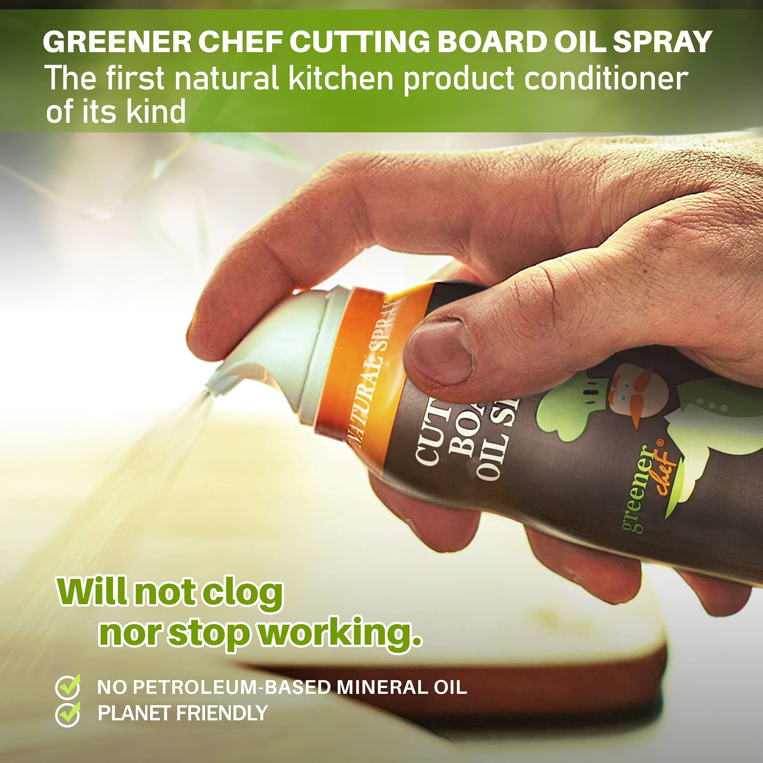 XXL Bamboo Cutting Board and Food Grade Oil Spray by Greener Chef