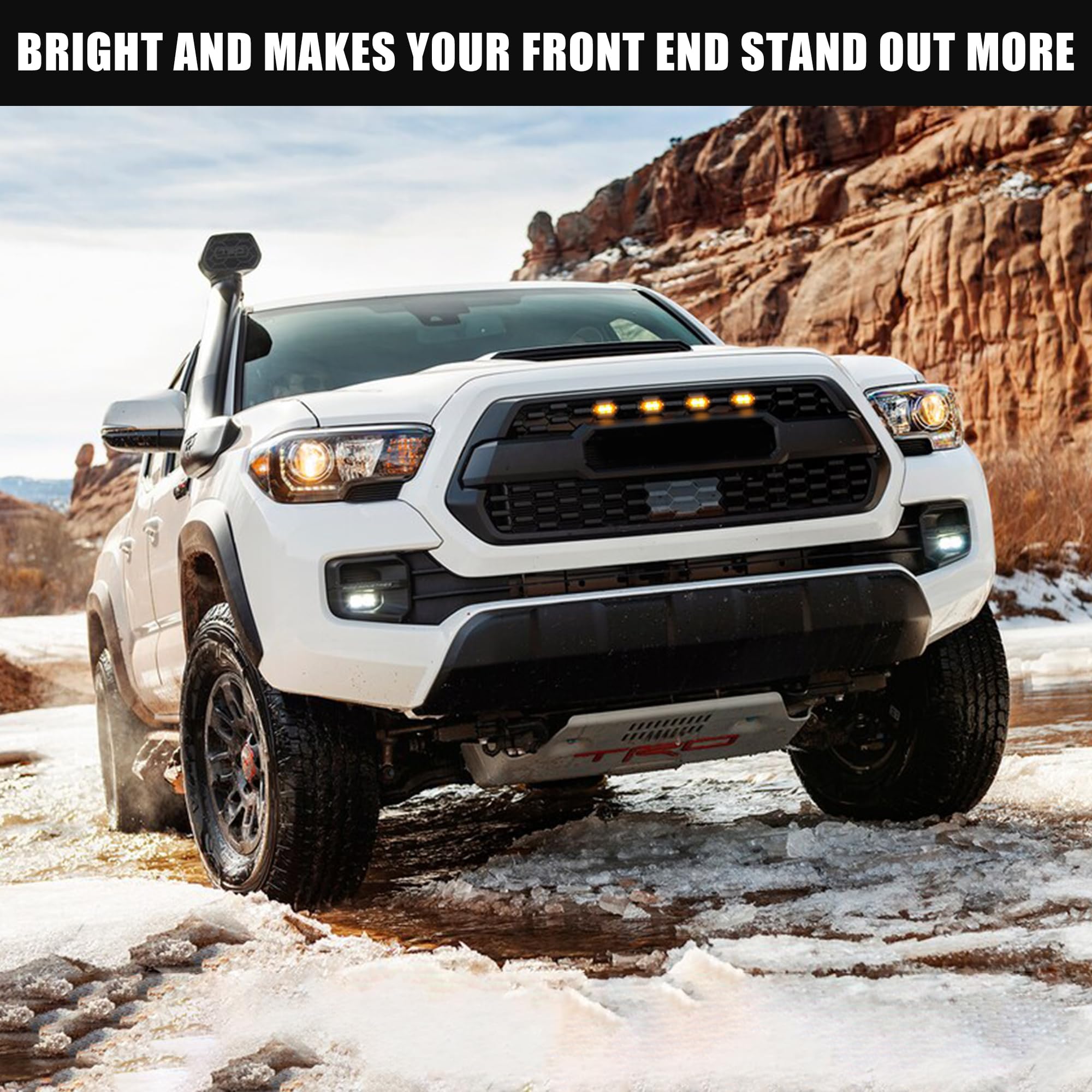 Seven Sparta 4 PCS Grill Led Lights with Fuse Adaptor Compatible with 2016-2023 Toyota Tacoma TRD PRO OEM Front Grille, Not Compatible with Tacoma Off Road & Sport (Amber Light with Black Shell)