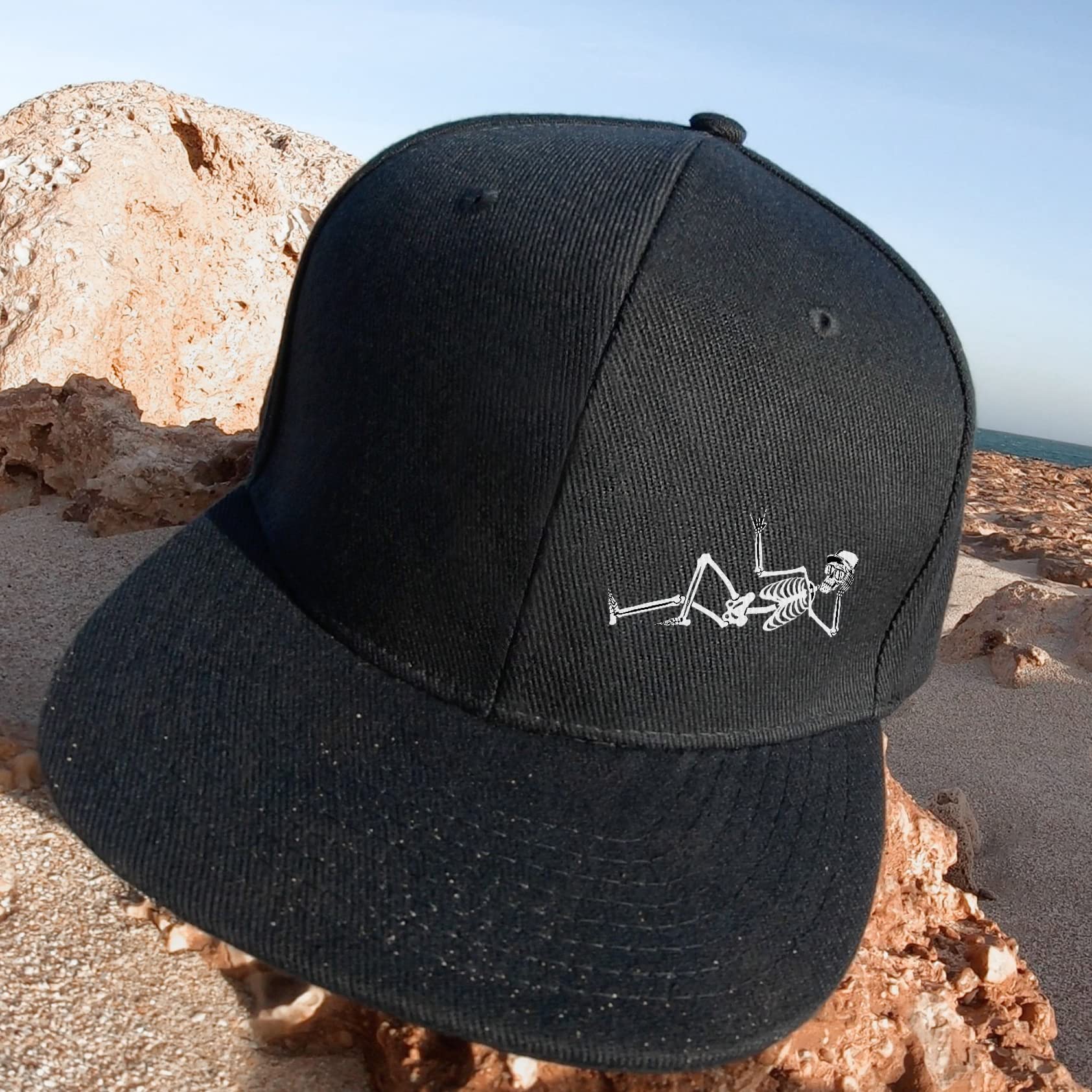 Snapback Hats for Men-Flat Bill Hats,Mens Hats Snapback,Skull Skeleton Hat,Snap Backpack Hat,Black Baseball Cap Gift for Men