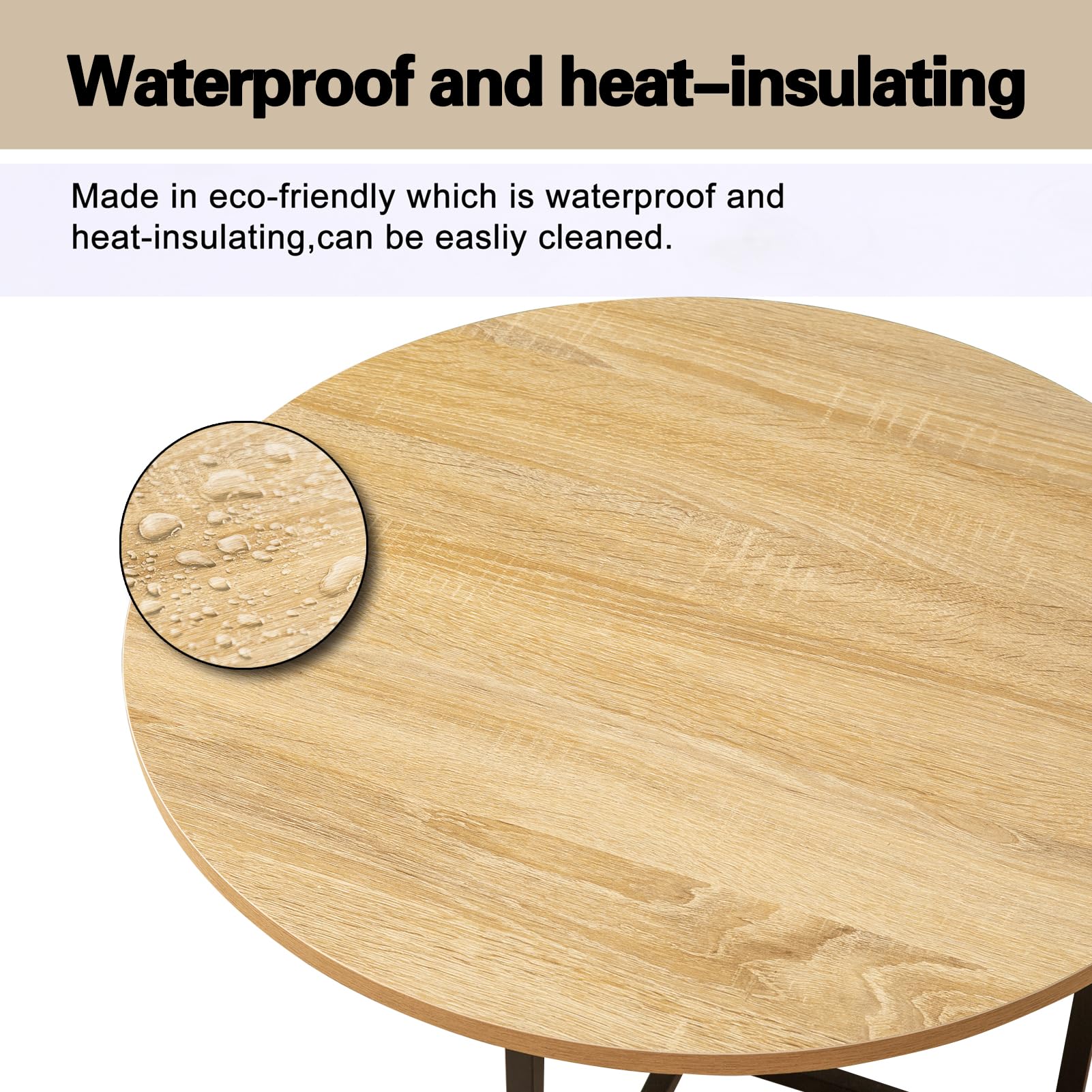 Round Coffee Table with Rustic Wooden Top & Sturdy Metal Legs Sofa Couches Table Side Table End Table Accent Table for Living Room Balcony Kitchen Natural Modern Design Furniture (white oak)
