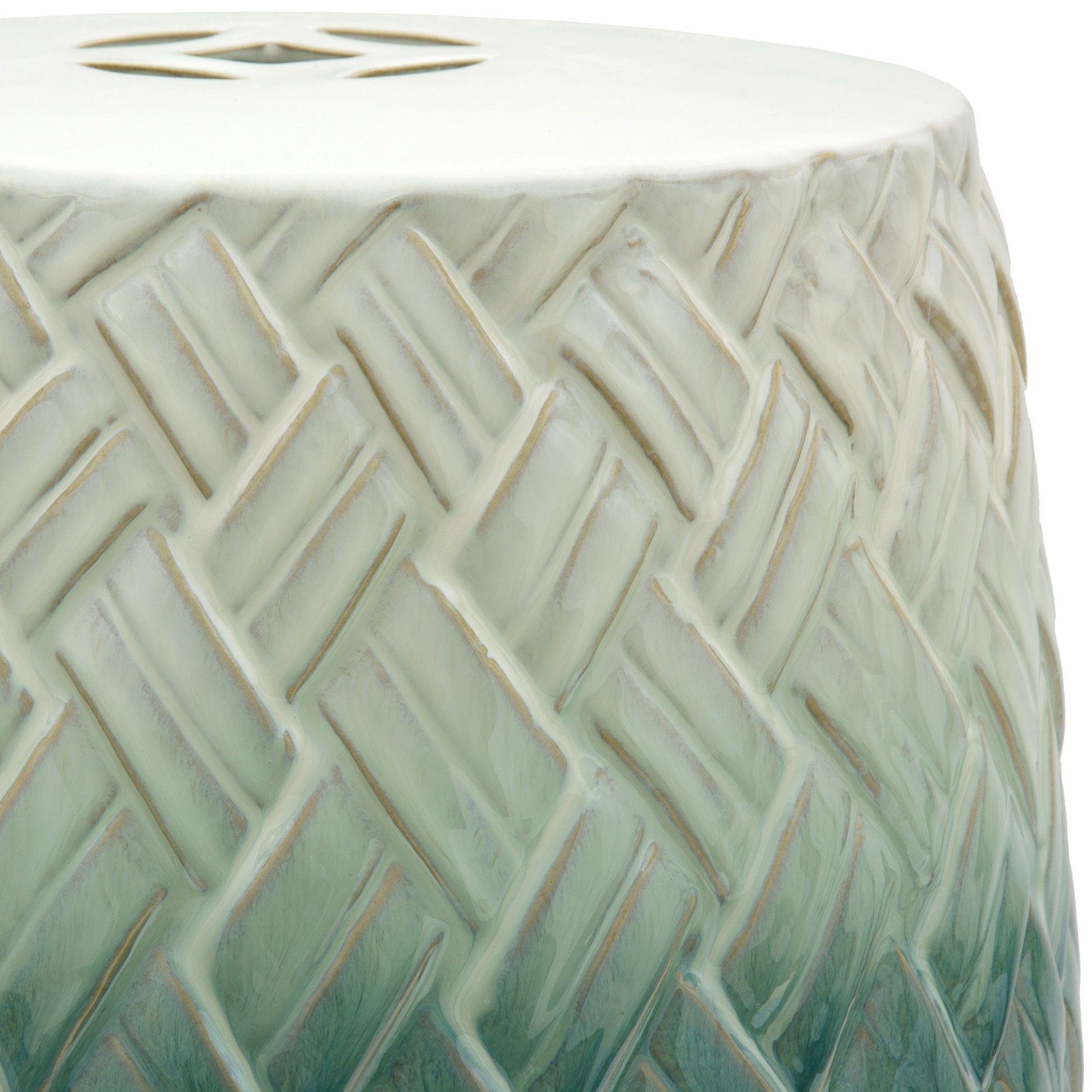 Oriental Furniture 18" Carved Woven Design Porcelain Garden Stool