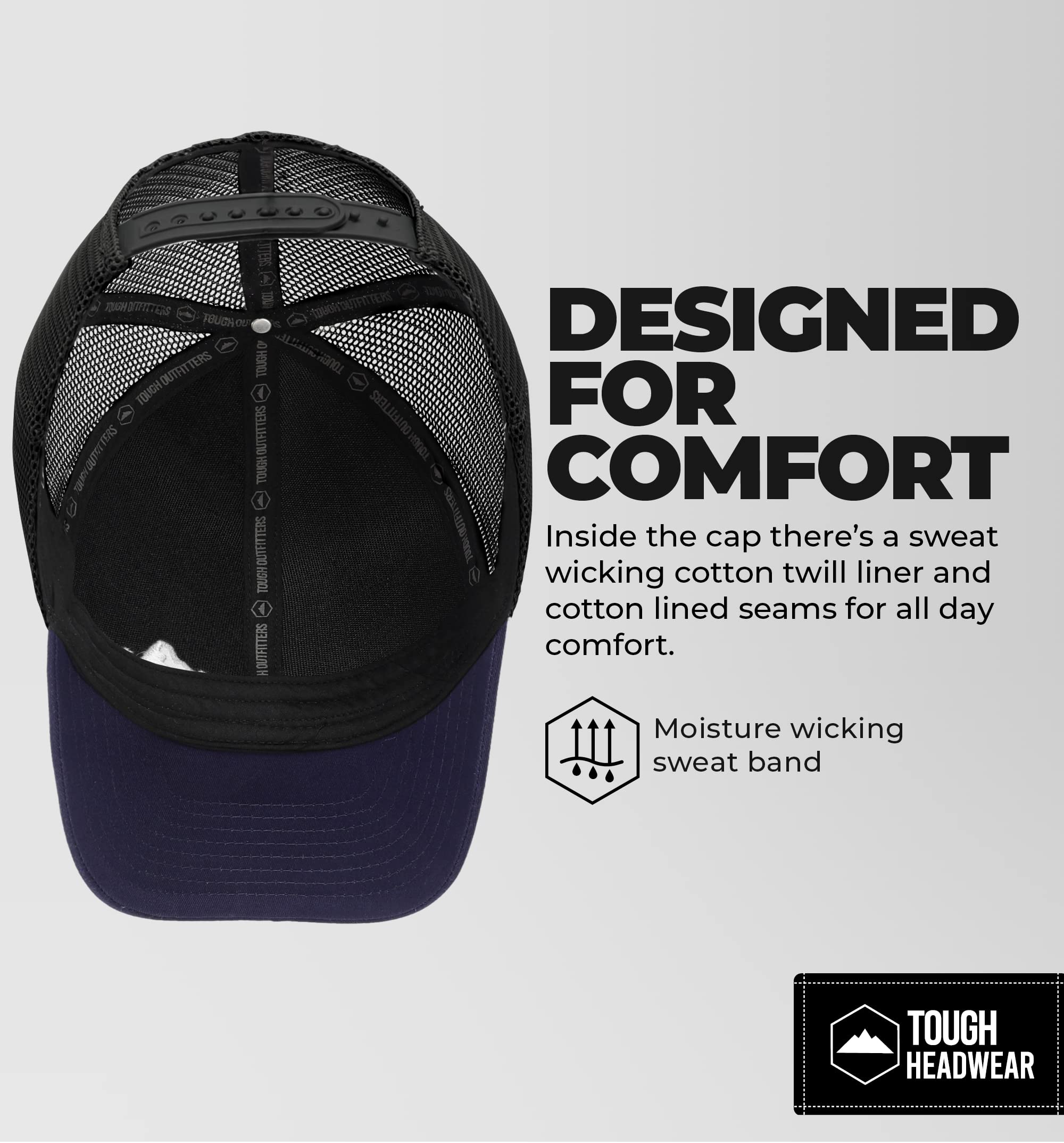 Tough Headwear Hats for Men - Trucker Hat Men - Mesh Hats for Men - Snap Back Hats for Men - Trucker Caps Embroidered & Badge