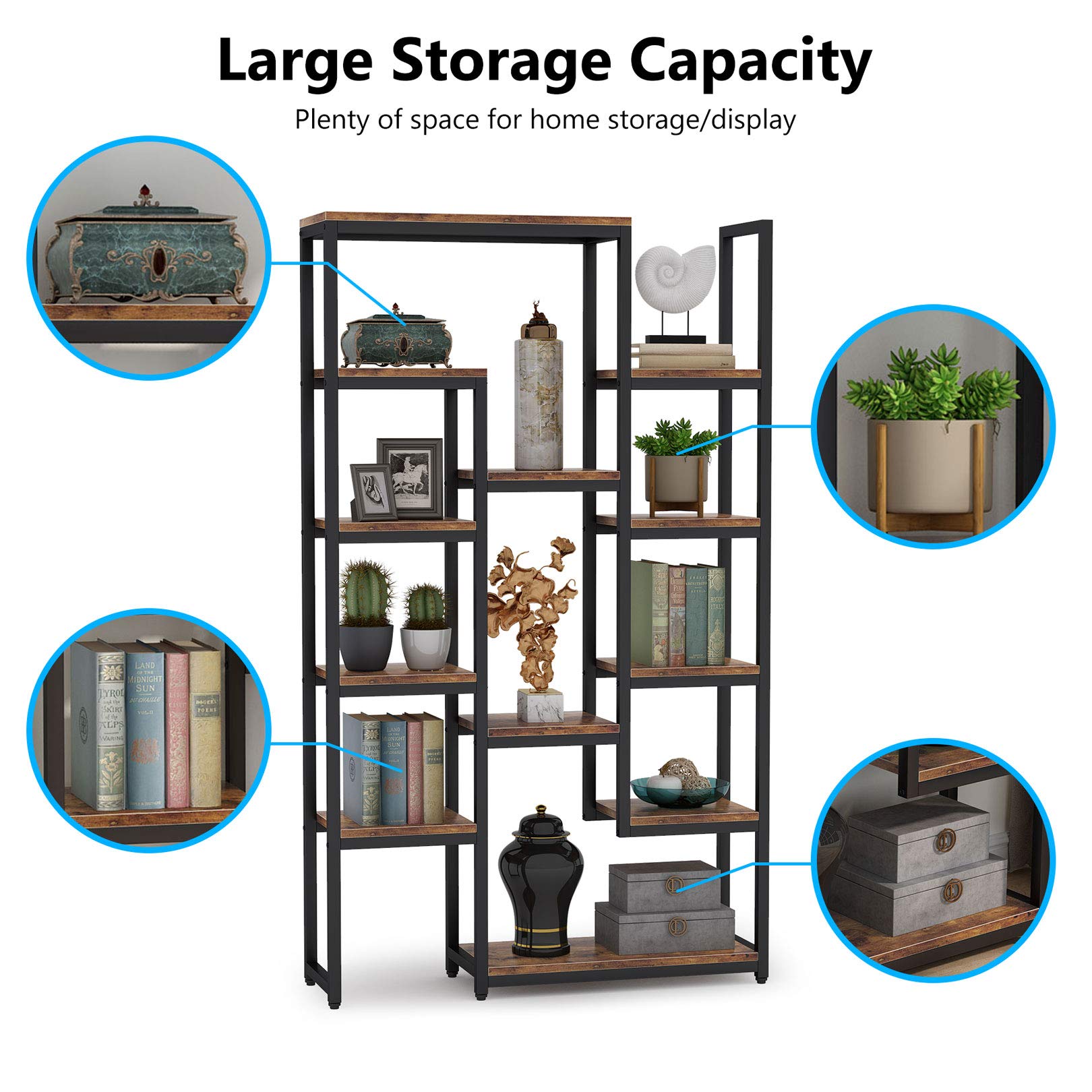 Tribesigns 6-Tier Bookshelf 70.9 inch Tall Bookcase, Modern Industrial 12-Shelf Display Shelves Book Storage Organizer for Living Room, Home Office (Black)