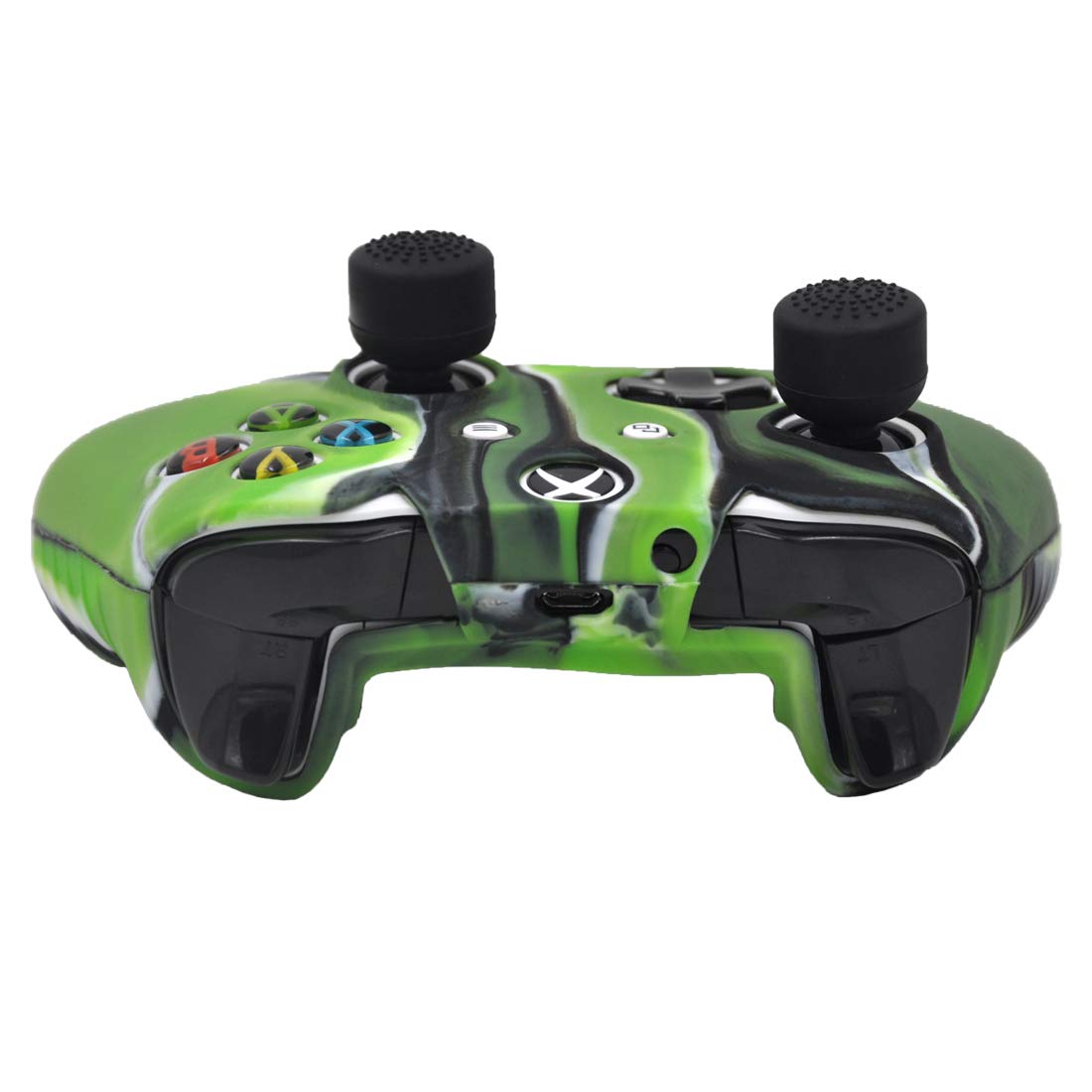 SKINOWN Silicone Grip Case Anti-Slip Protective Cover for Xbox One Controller with 8 Thumb Grips(Camouflage Green)
