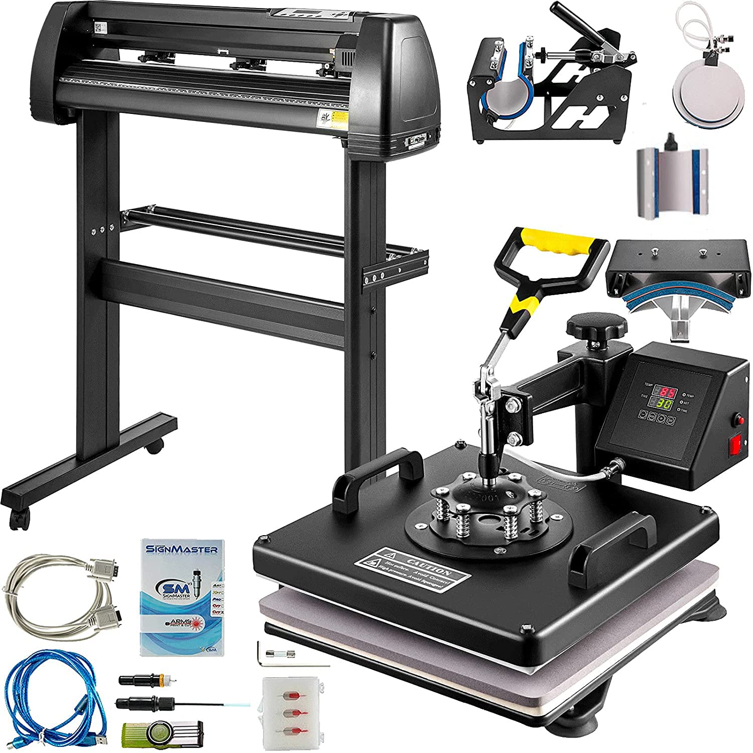VEVOR Heat Press Machine 15x15 inch 6 in 1 T-Shirt Heat Press and Vinyl Cutter 34 inch Plotter Machine 870mm PC Only Paper Feed Vinyl Cutter Plotter