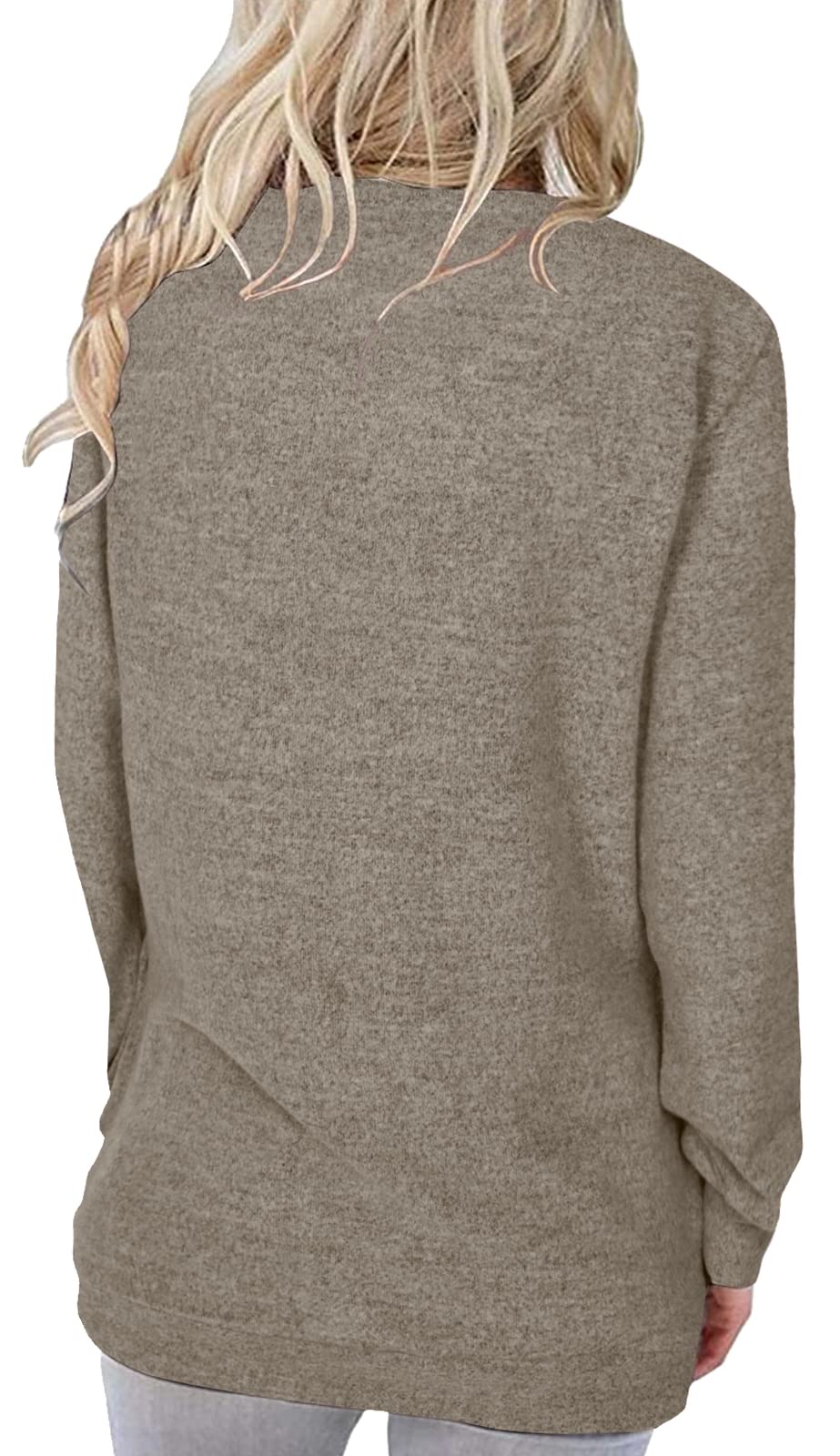 UNIQUEONE Color Block Crewneck Sweatshirt for Women Long Sleeve Casual Shirts Loose cute Pullover Tops with Pockets Light Brown