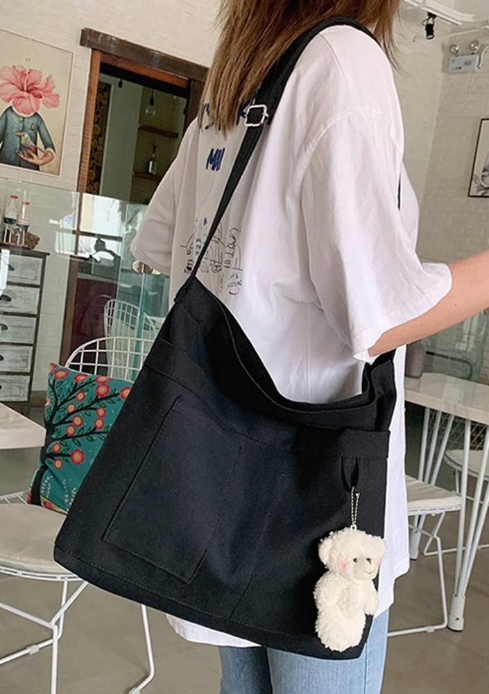 Women Retro Large Size Canvas Shoulder Bag Large Hobo Bag Canvas Crossbody Bag Messenger Tote