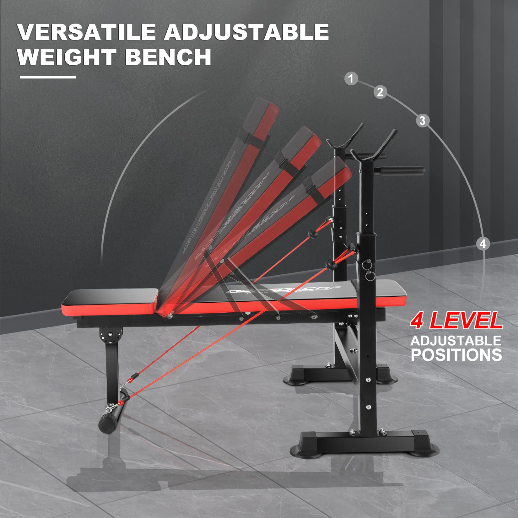 OPPSDECOR 8 in 1 650lbs Weight Bench Adjustable Workout Bench Set with Squat Rack Olympic Weight Bench Strength Training Leg Developer Preacher Curl and Barbell Rack Incline Seat for Home Gym OPX496