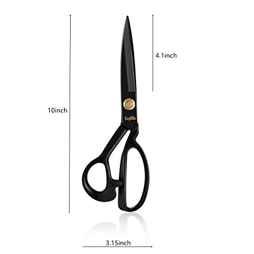 Sewing Scissors Professional 10 inch Heavy Duty Fabric Shears for Tailoring Leather Cloth Black Industrial Strength High Carbon Steel Tailor Shears for Home Office Dressmakers(Right-Handed) (10inch)