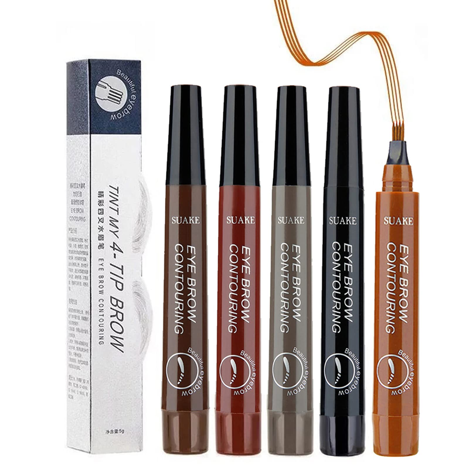 subaoqi 5 PCS Microblading Pencil For Eyebrows Eyebrow Pencil Brush, Light And Dark Brown Reddish Gray Black Magical Precise Waterproof 4 Tip tattoo studio Brow Pen