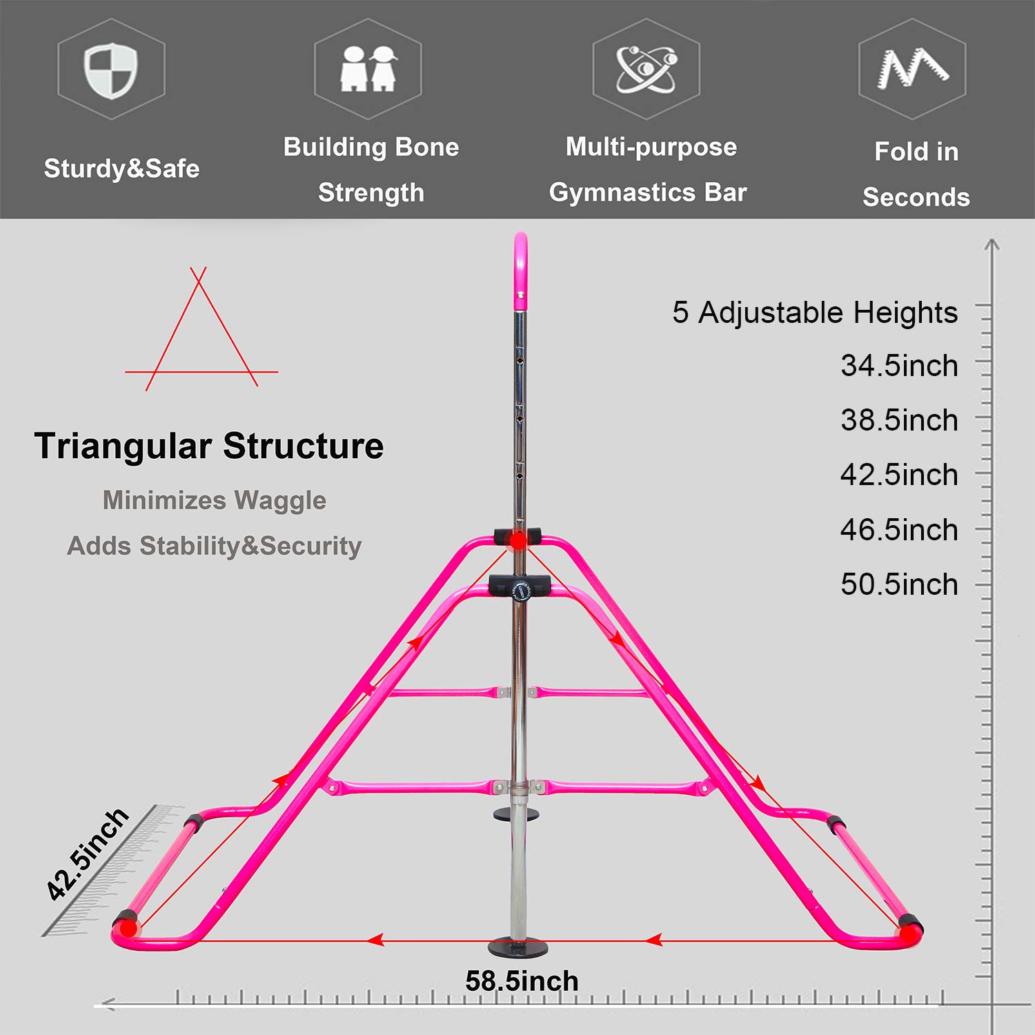 RELIANCER Expandable Gymnastics Bars Junior Training Bar Adjustable Height Gymnastic Horizontal Bars Children Folding Training Monkey Bars Child Gym Climbing Tower Kip Balance Bar for Kids Gymnasts