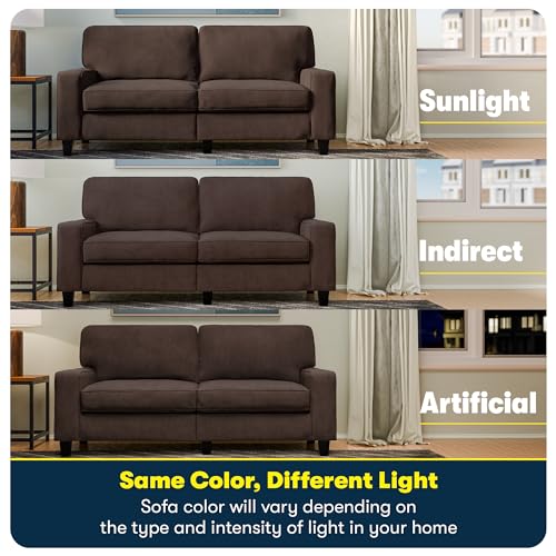 Serta Palisades Upholstered Sofas for Living Room Modern Design Couch, Straight Arms, Soft Fabric Upholstery, Tool-Free Assembly, 73" Sofa, Dark Brown
