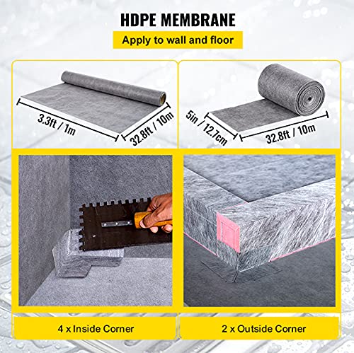 VEVOR Shower Curb Kit, 38"x60" Watertight Shower Curb Overlay with 4" ABS Offset Bonding Flange, 4" Stainless Steel Grate, 2 Cuttable Shower Curb and Trowel, Shower Pan Slope Sticks Fit for Bathroom
