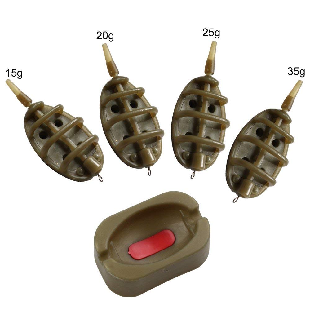 Towejo Carp Fishing Tackle 4 Inline Method Feeders Set with 1 Rubber Mould (Feeder:15g20g25g35g)