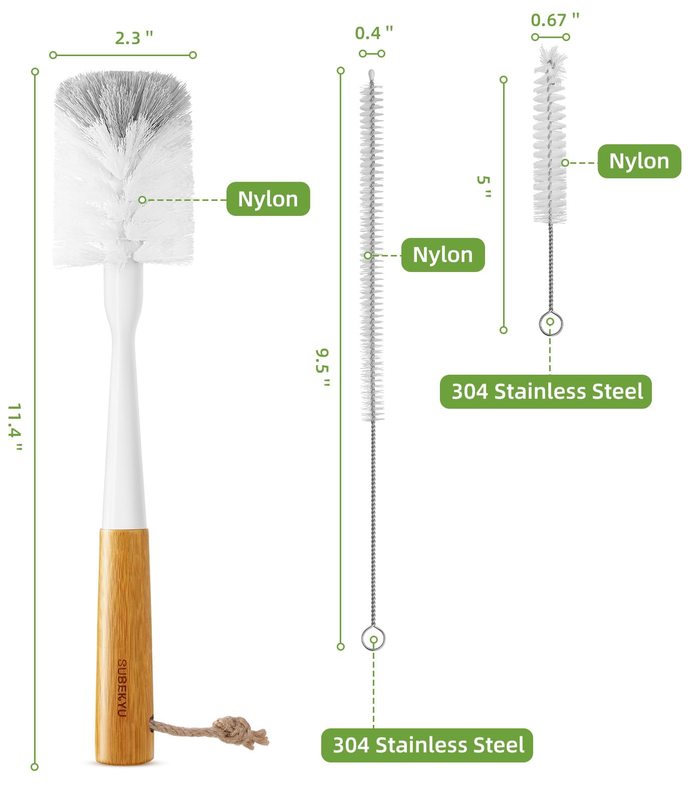 SUBEKYU Bottle Brush, Baby Bottle Brush with Nipple and Straw Cleaner Set for Cleaning Water Bottle, Gray+ White